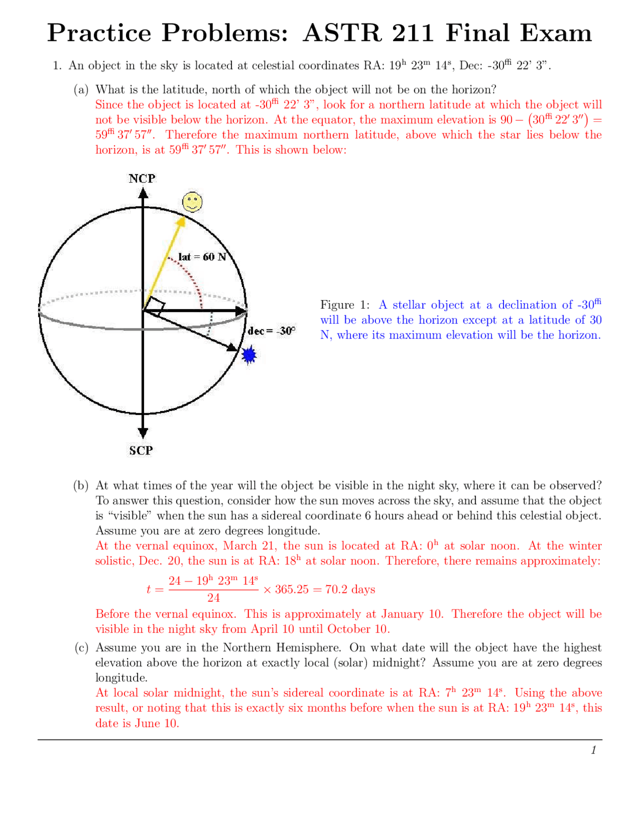 Introduction To Astrophysics I Final Exam Practice Problems Astr