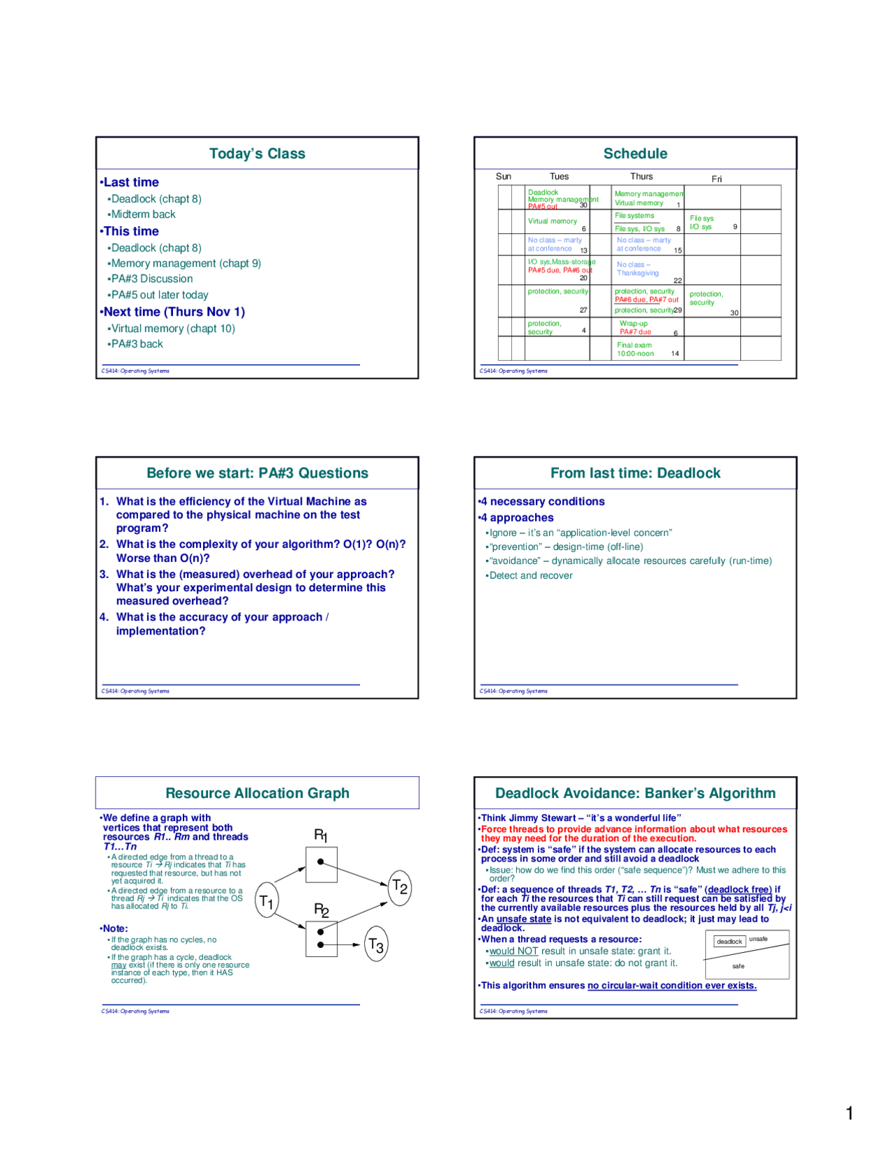 Slides on Deadlock Avoidance: Banker's Algorithm | CS 4414 - Docsity