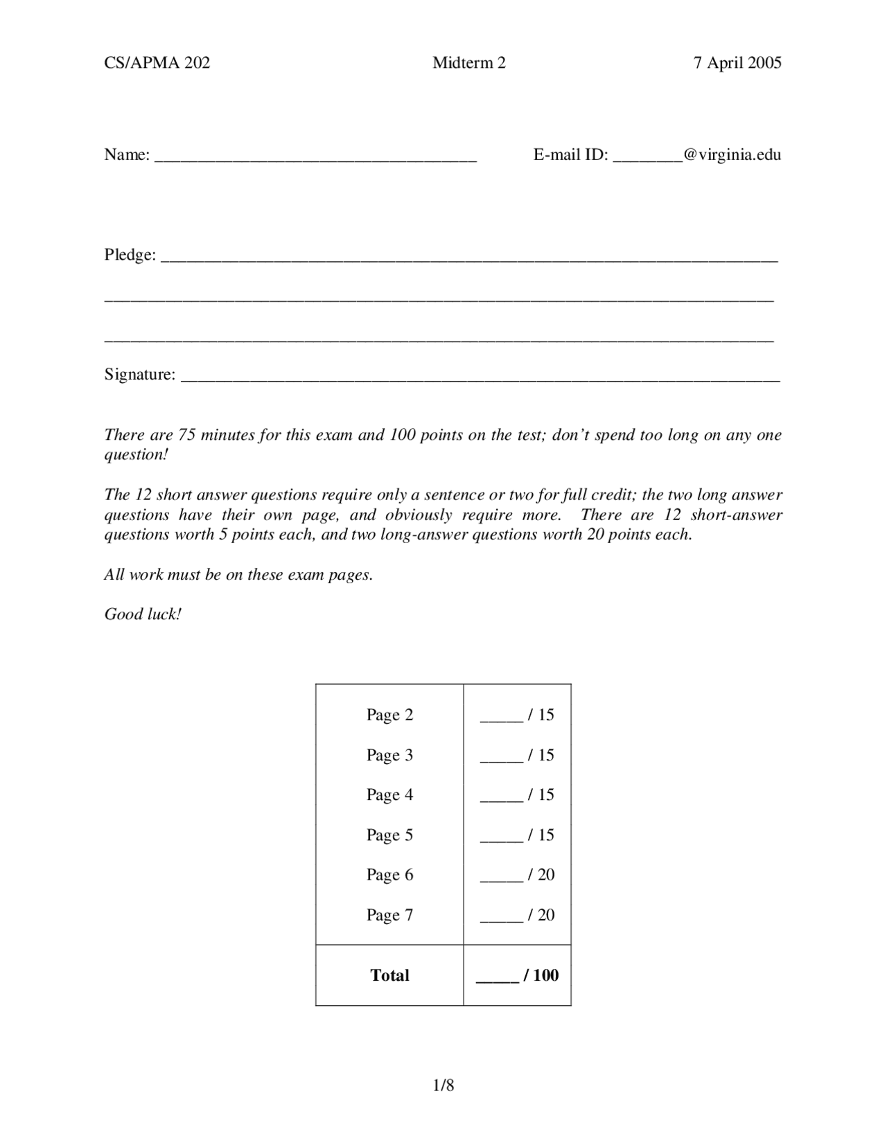7 Problems on Discrete Mathematics I - Midterm Exam | APMA 2102 | Exams ...