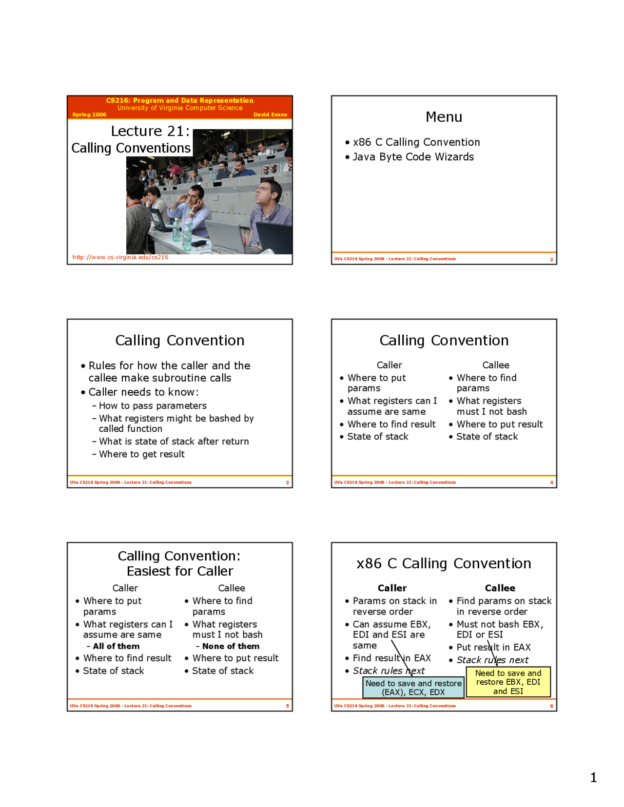 Calling Conventions Lecture Slides Cs 2150 Apuntes Informática Docsity