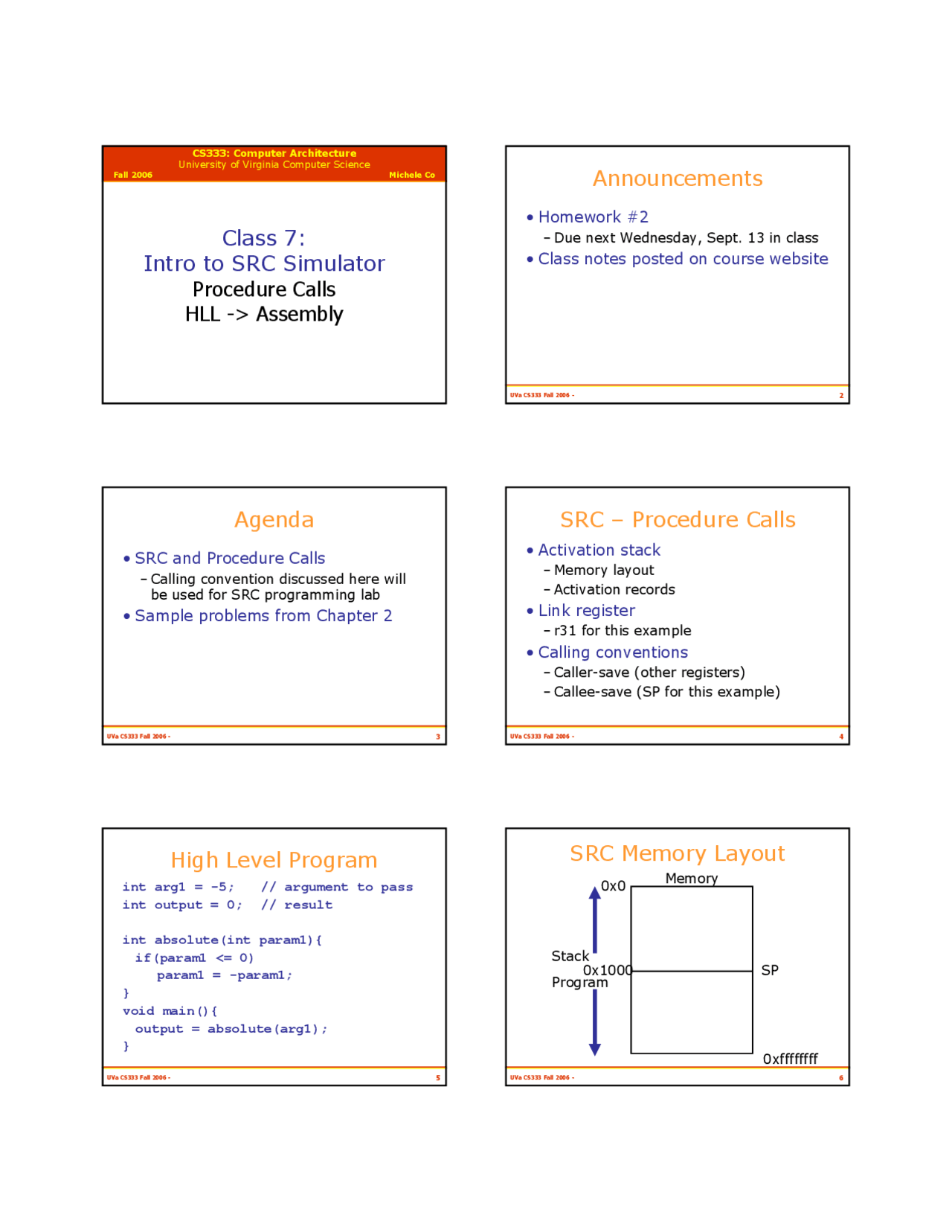 Introduction to SRC Simulator - Procedure Calls - Slides | CS 3330 - Docsity