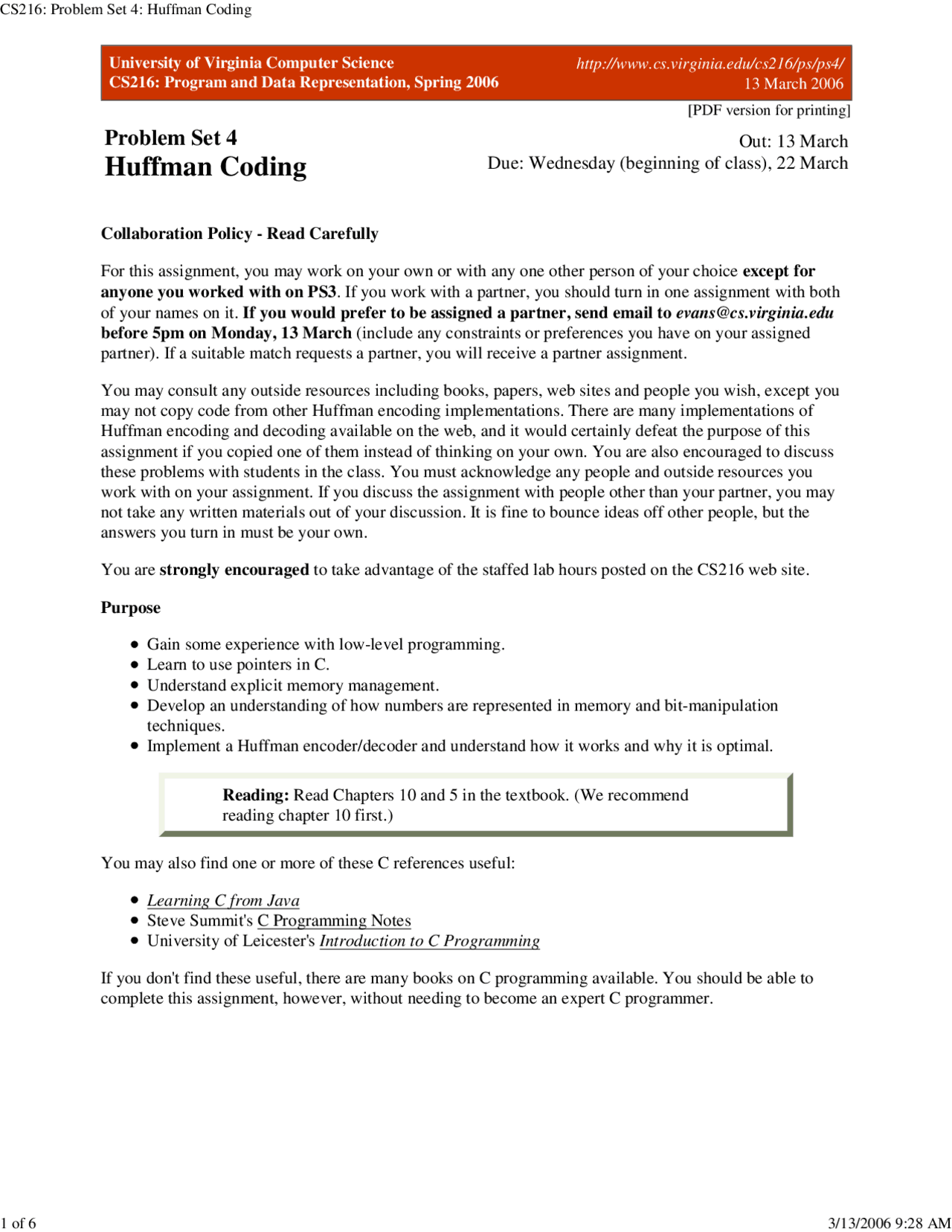 Huffman Coding - Program and Data Representation | CS 2150 | Assignments Computer Science | Docsity