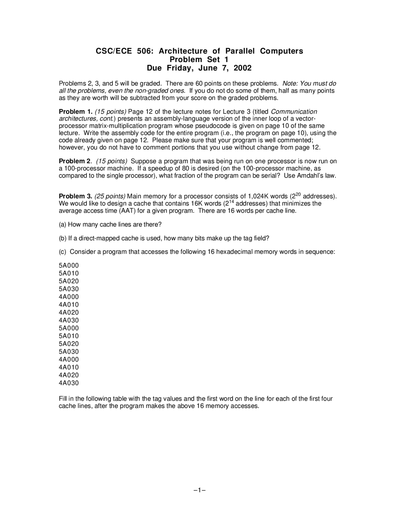 Architecture Of Parallel Computers Problem Set 1 Ece 506 Docsity