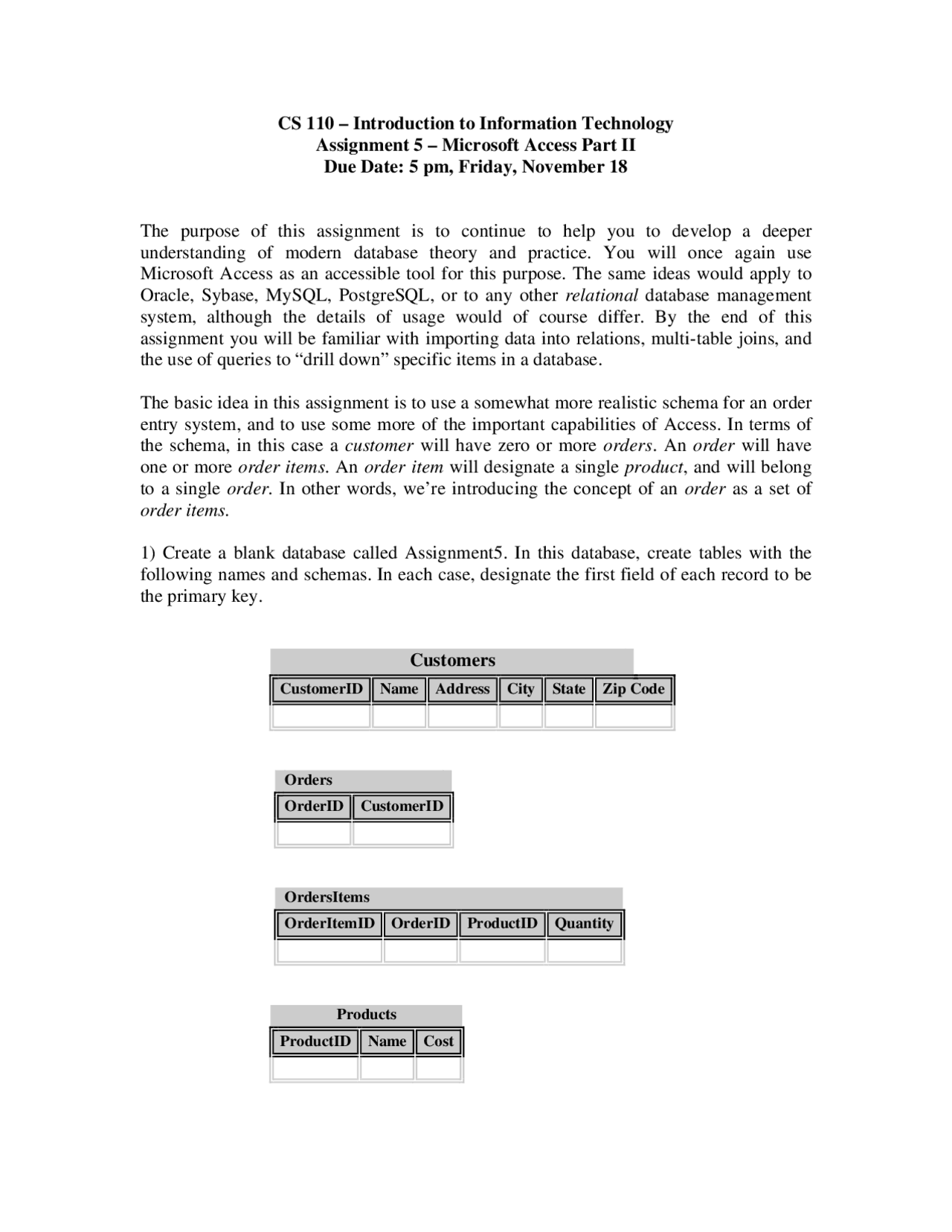 Homework 5 On Microsoft Access Part Ii Cs 1010 Docsity