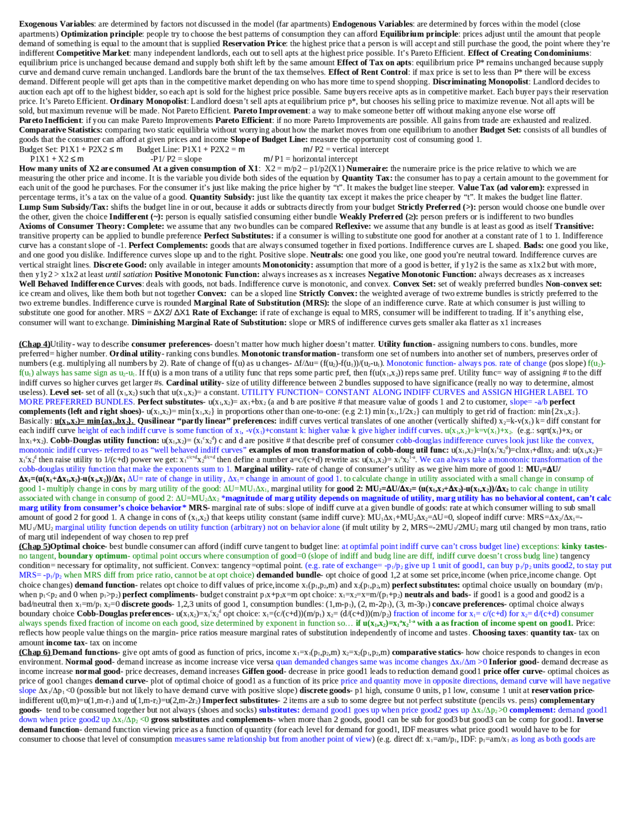 Final Review Sheet Intermediate Microeconomic Theory Econ 306 Docsity