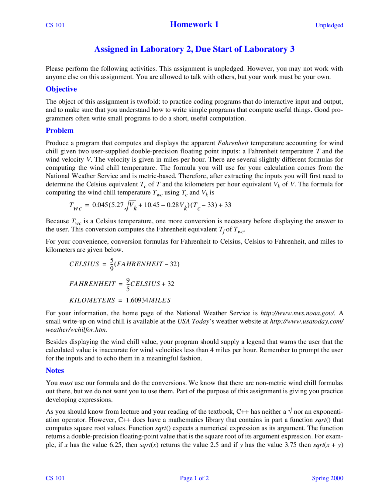 Homework I Introduction To Programming Cs 1110 Docsity