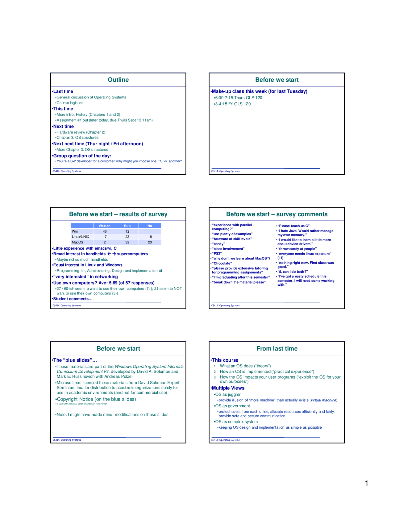 CS414 Operating Systems: Course Overview, History, and Student Survey ...