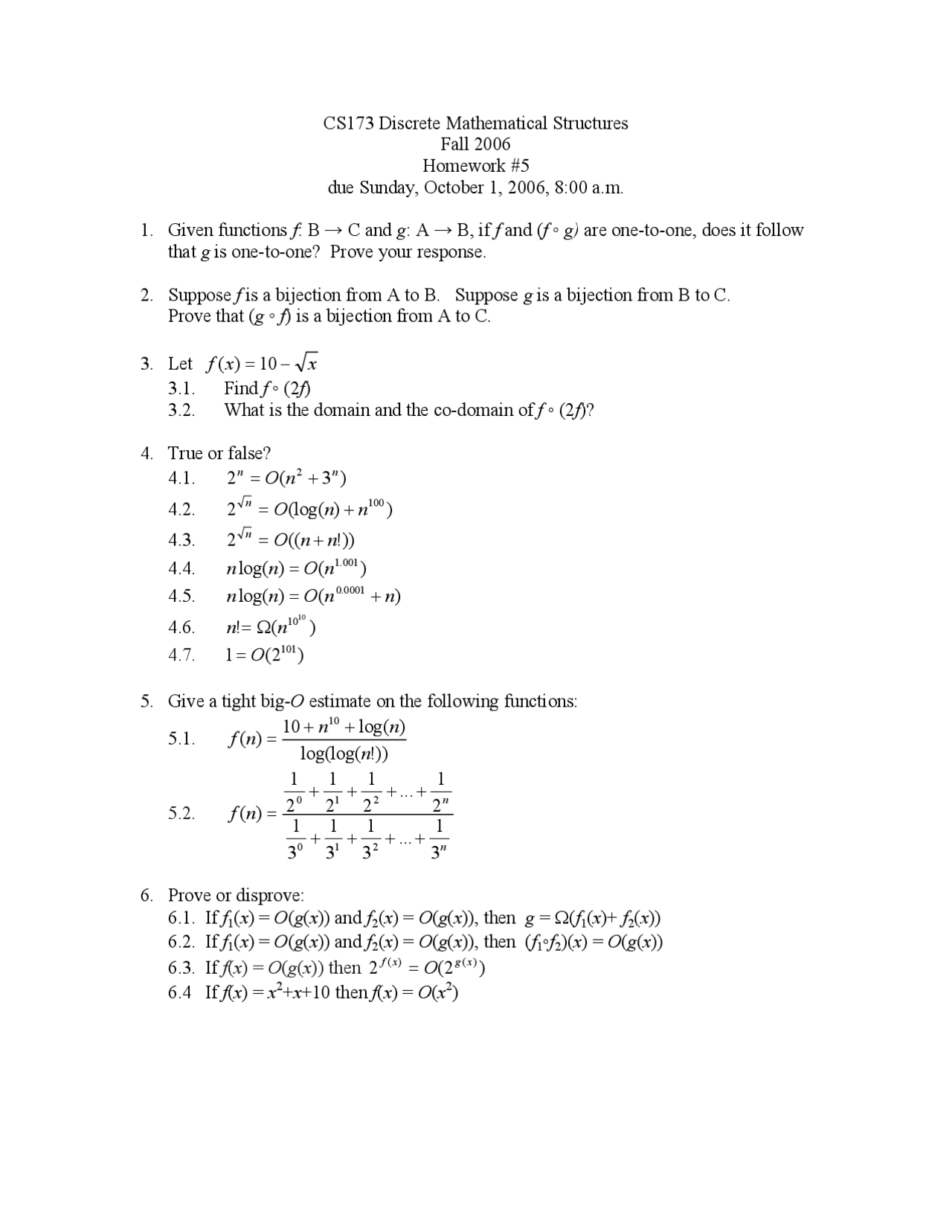 6 Problems On Domain And Co Domain Functions Worksheet 5 Cs 173