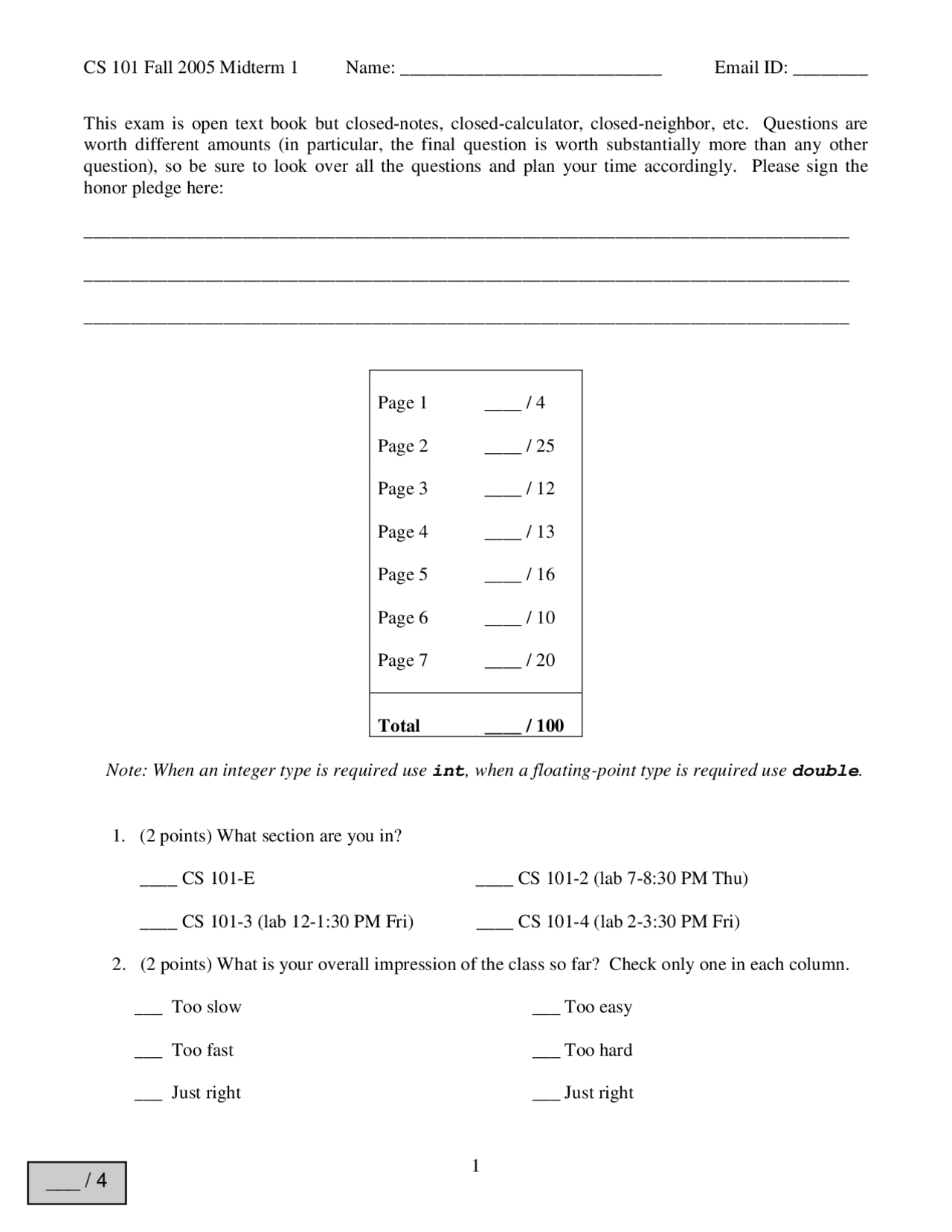 Problems On Introduction To Programming Exam 1 Cs 1110 Docsity 9315