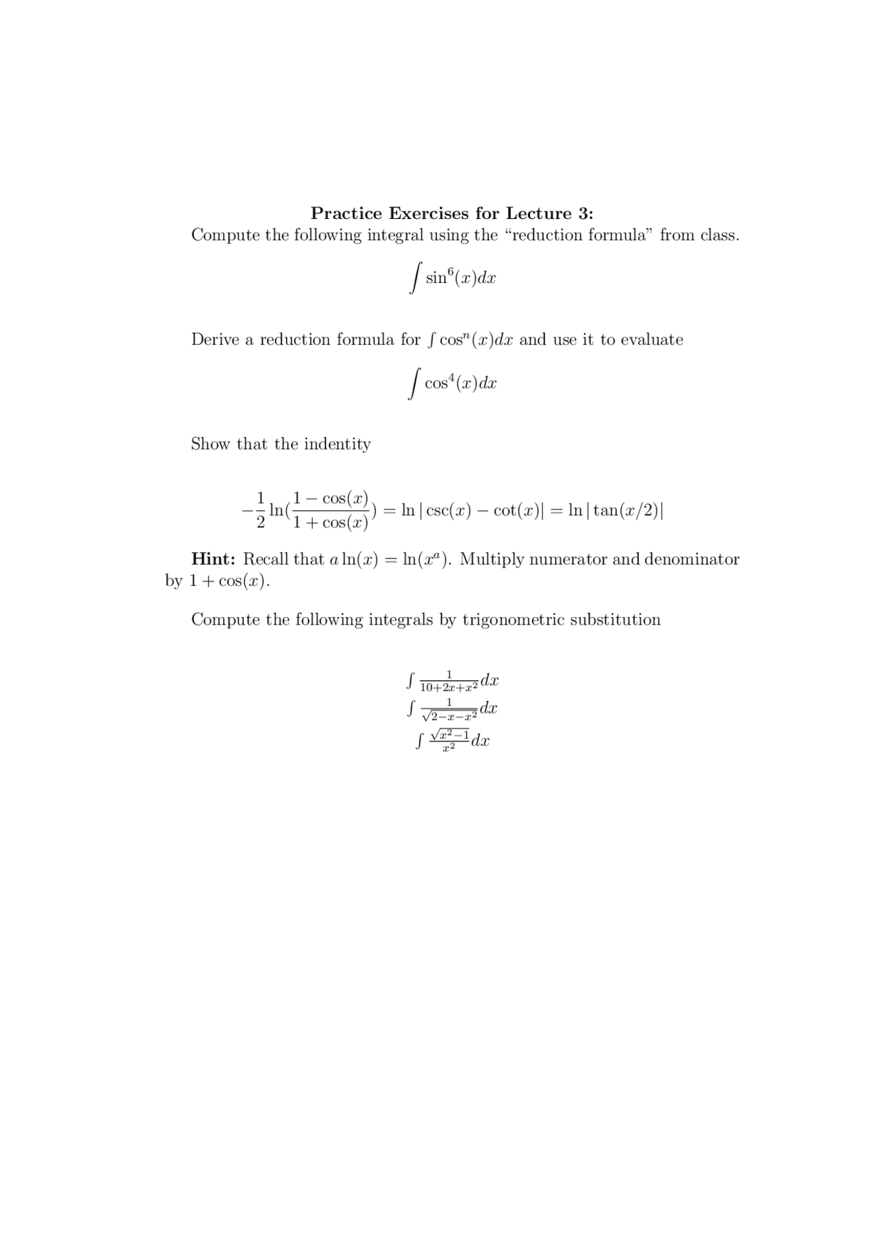 Practice Exercise Questions For Resolutions On Calculus I Math 231