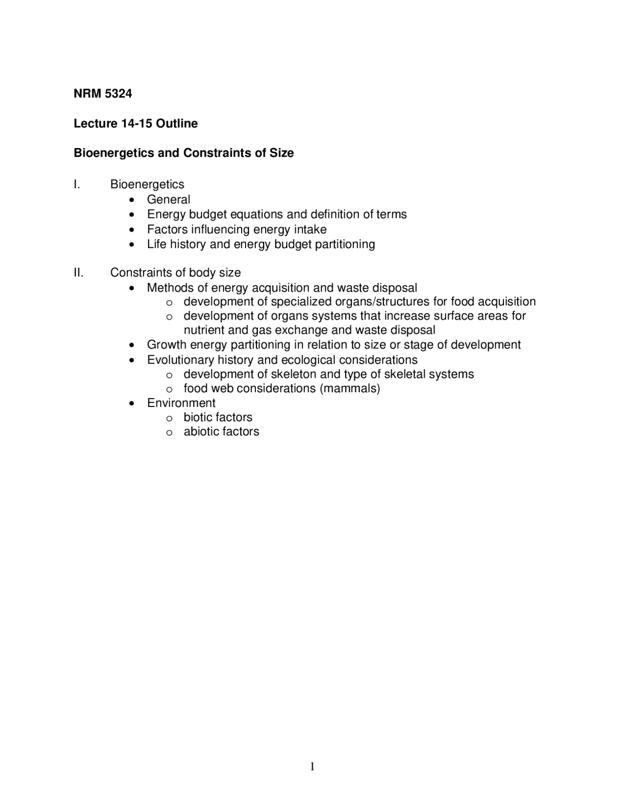 Lecture Notes For Bioenergetics And Constraints Of Size Nrm 5324