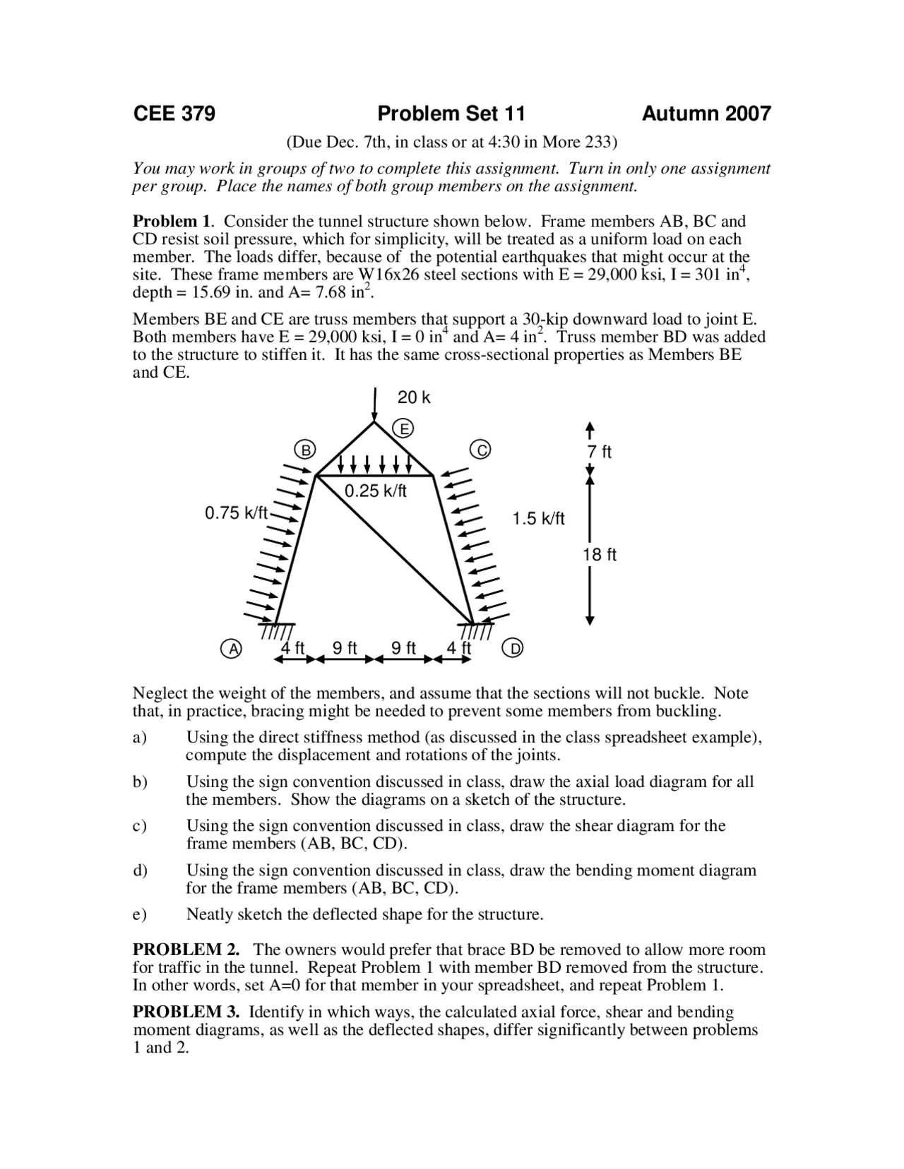 Problem Set 11 Elementary Structure I Cee 379 Docsity