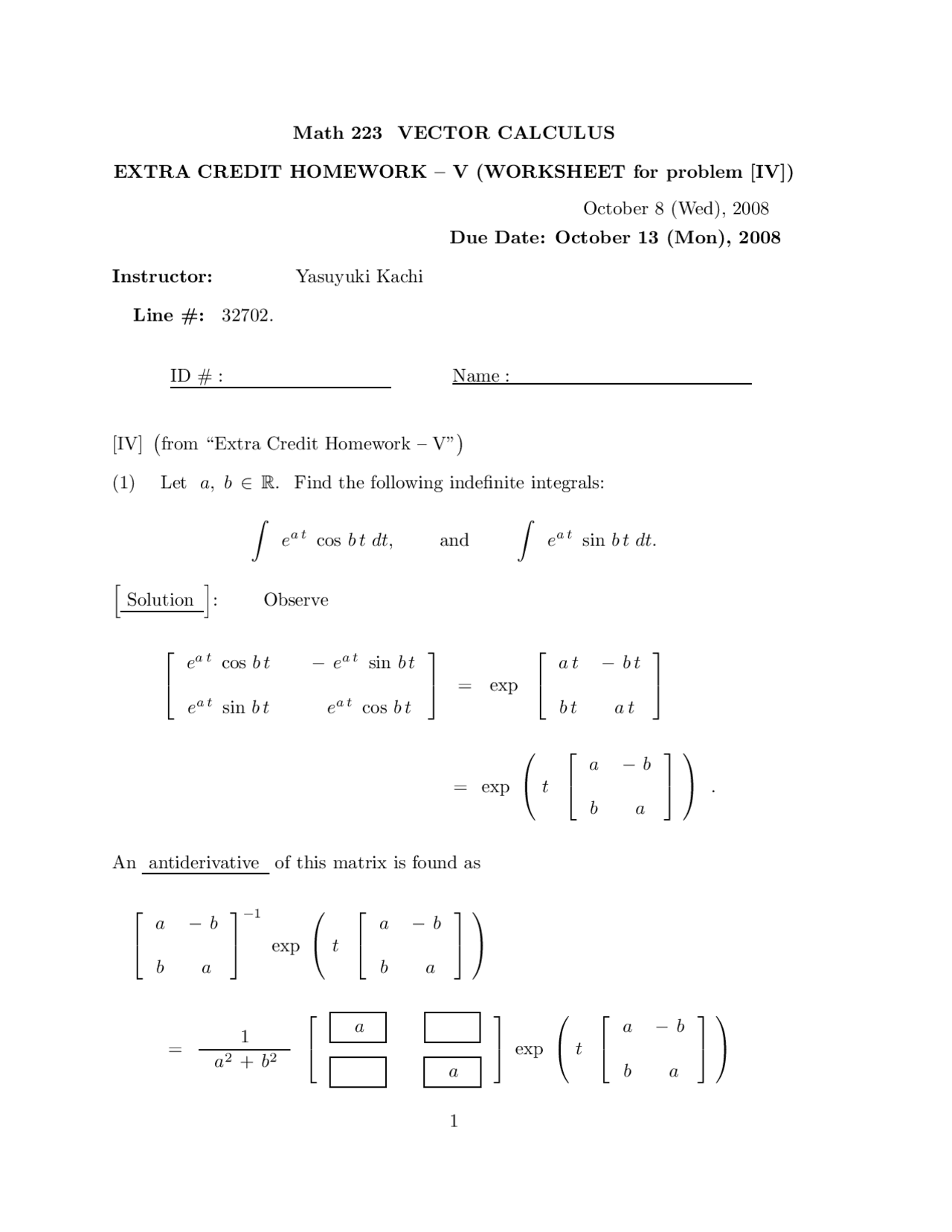 Worksheet For Homework 5 Vector Calculus Math 223 Docsity