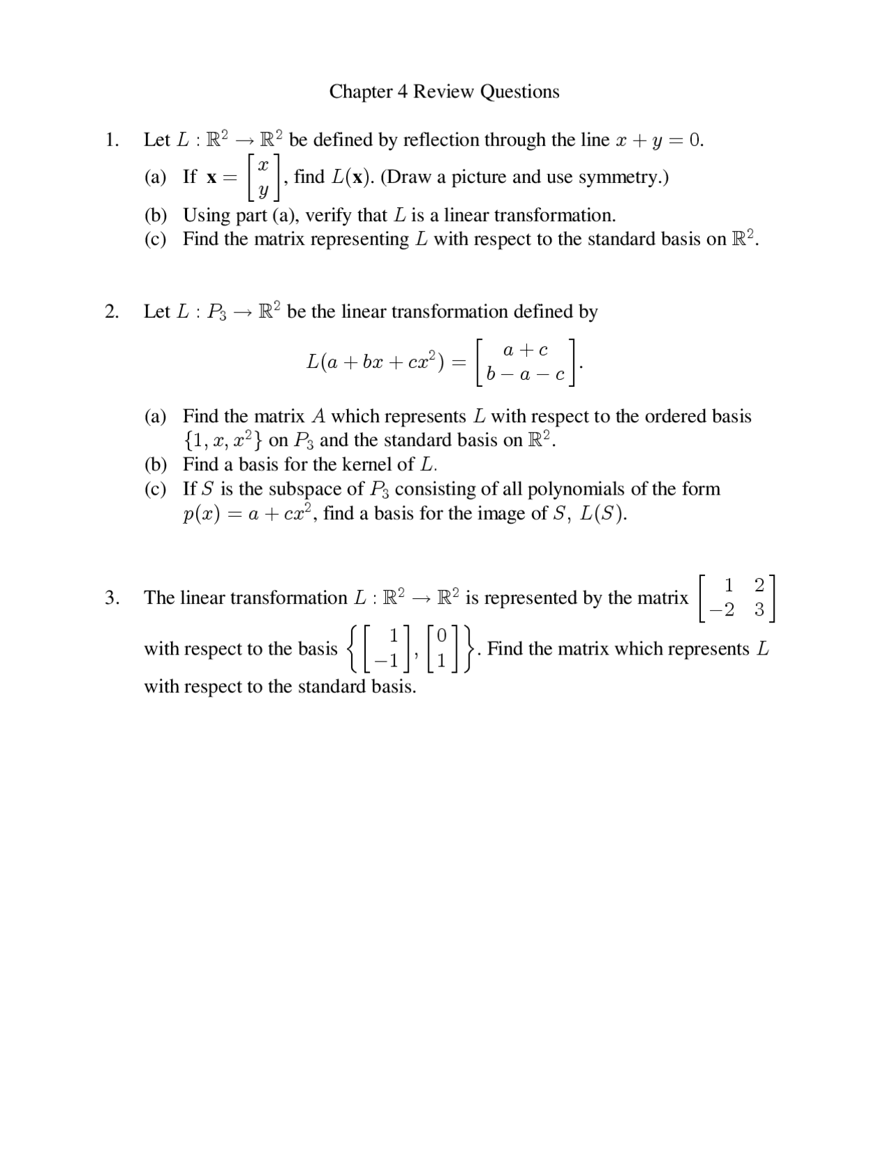 Review Questions Introduction To Linear Algebra Ma 405 Docsity