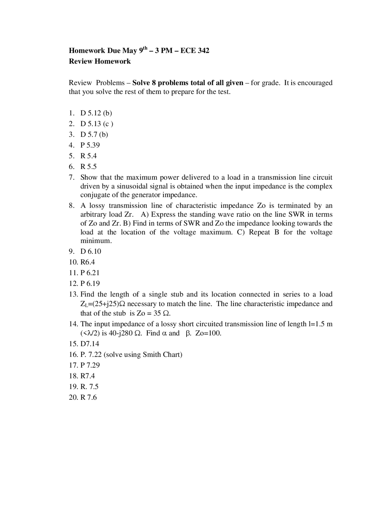 Review Problems Electromagnetic Fields And Devices Ii Ece 342 Docsity