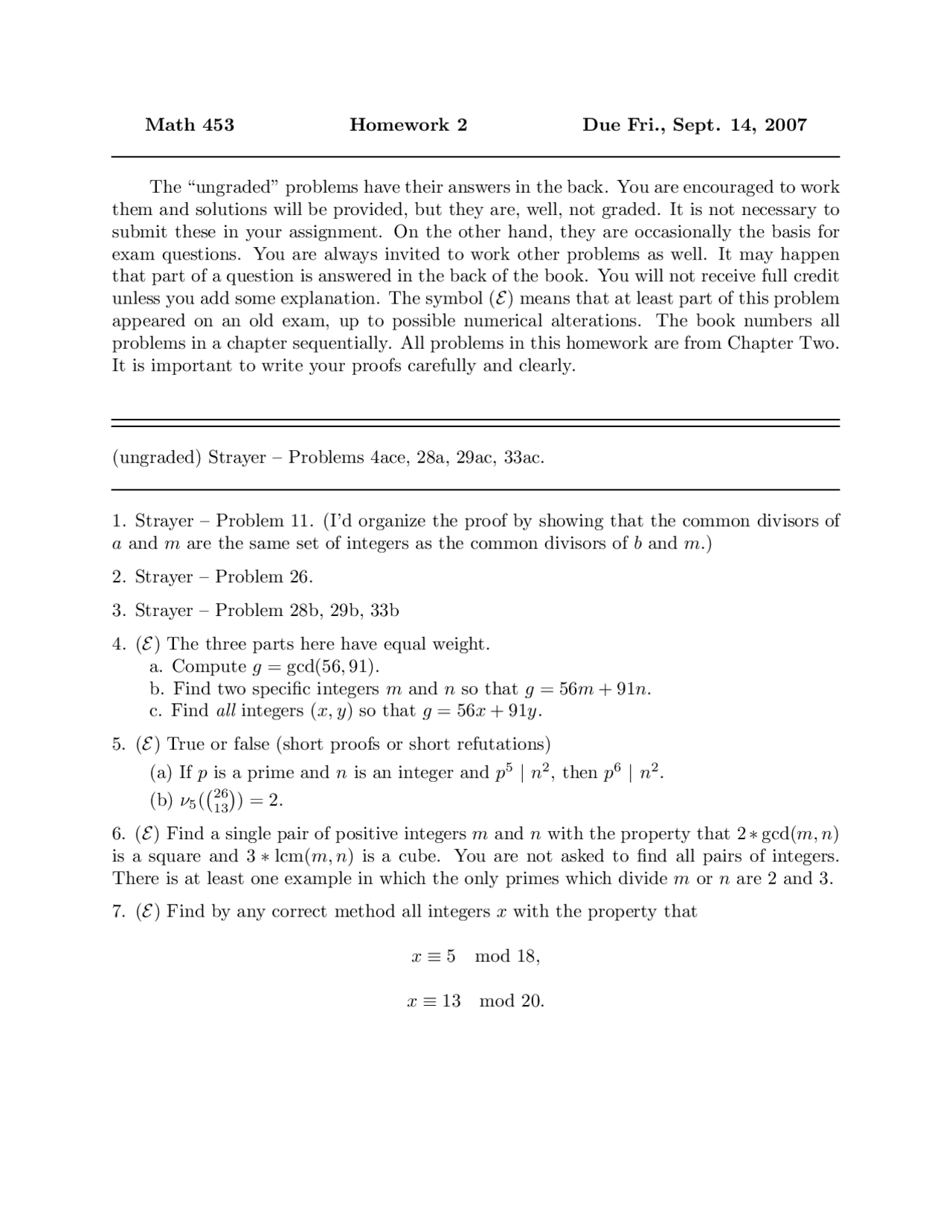 Homework 2 Problems Elementary Theory Of Numbers Math 453 Docsity