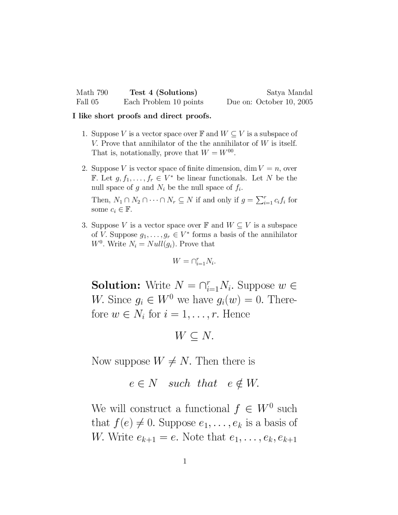 5 Solved Problems on Vector Space of Finite Dimension - Exam 4 | MATH 790 | Exams Linear Algebra ...