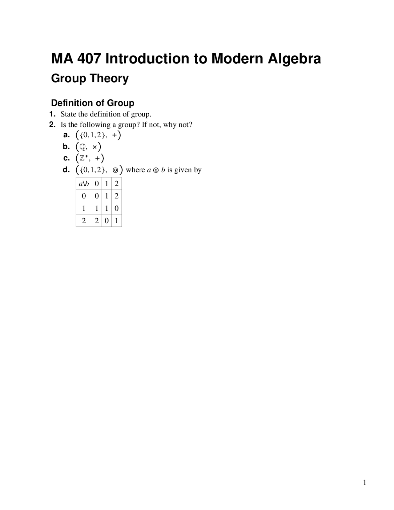 Group Theory Lecture Notes On Modern Algebra For Mathematics Majors