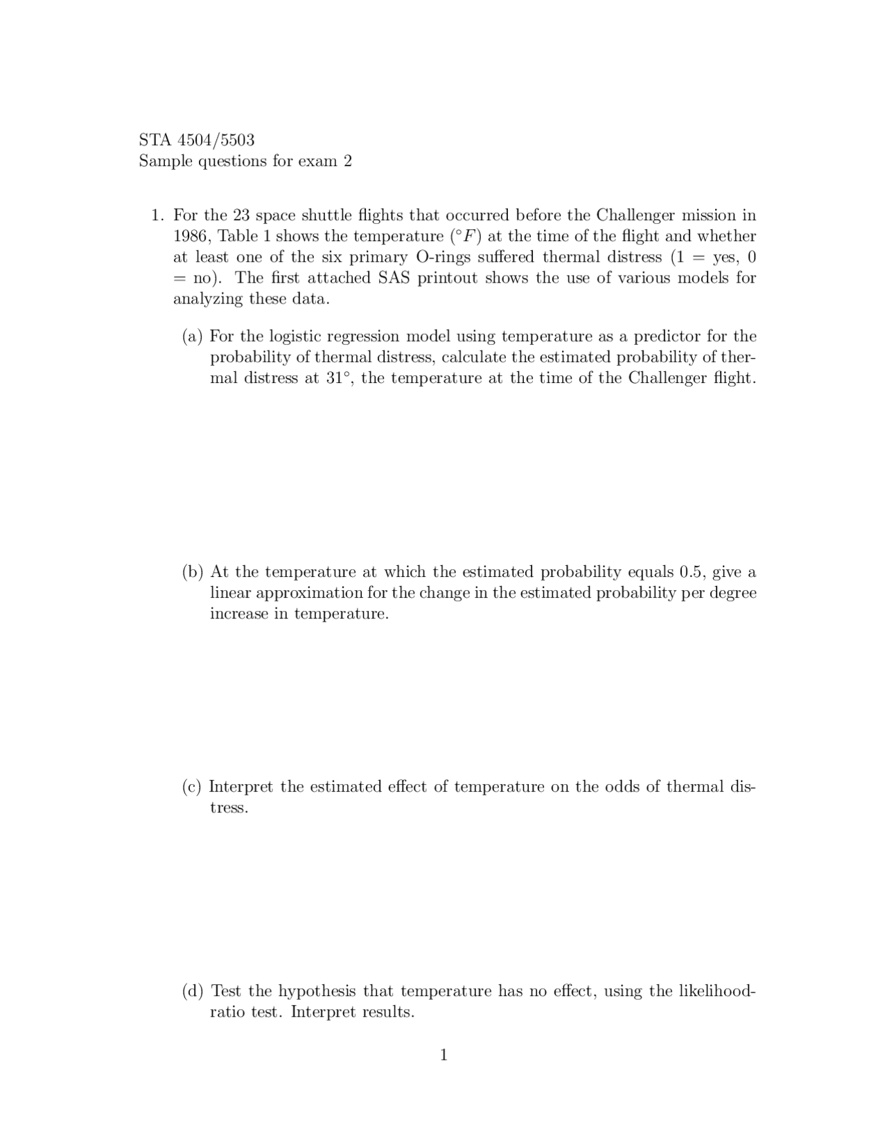 Categorical Data Analysis Exam 2 Sample Questions Sta 4504 Exams