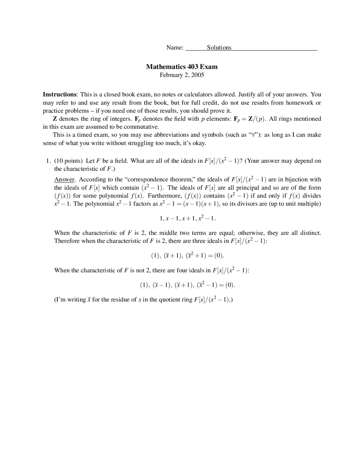 Exam With Solution Introduction To Modern Algebra Math 403 Docsity