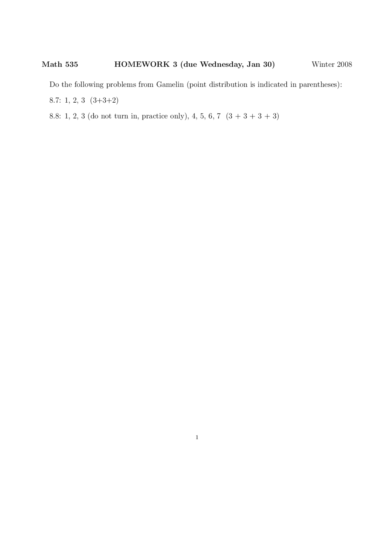 Gamelin Complex Analysis Assignment 3 Math 535 Docsity