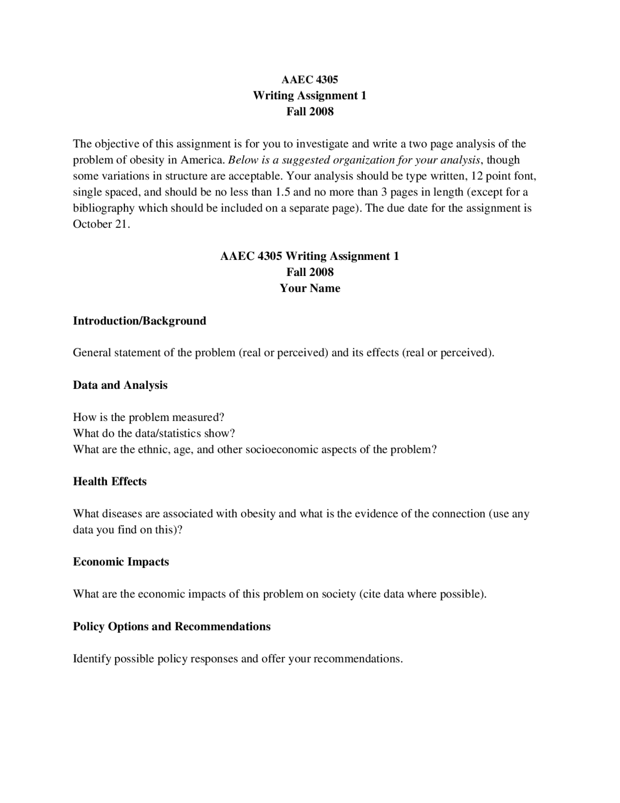 Writing Assignment 1 Agricultural And Public Policy Aaec 4305 Docsity
