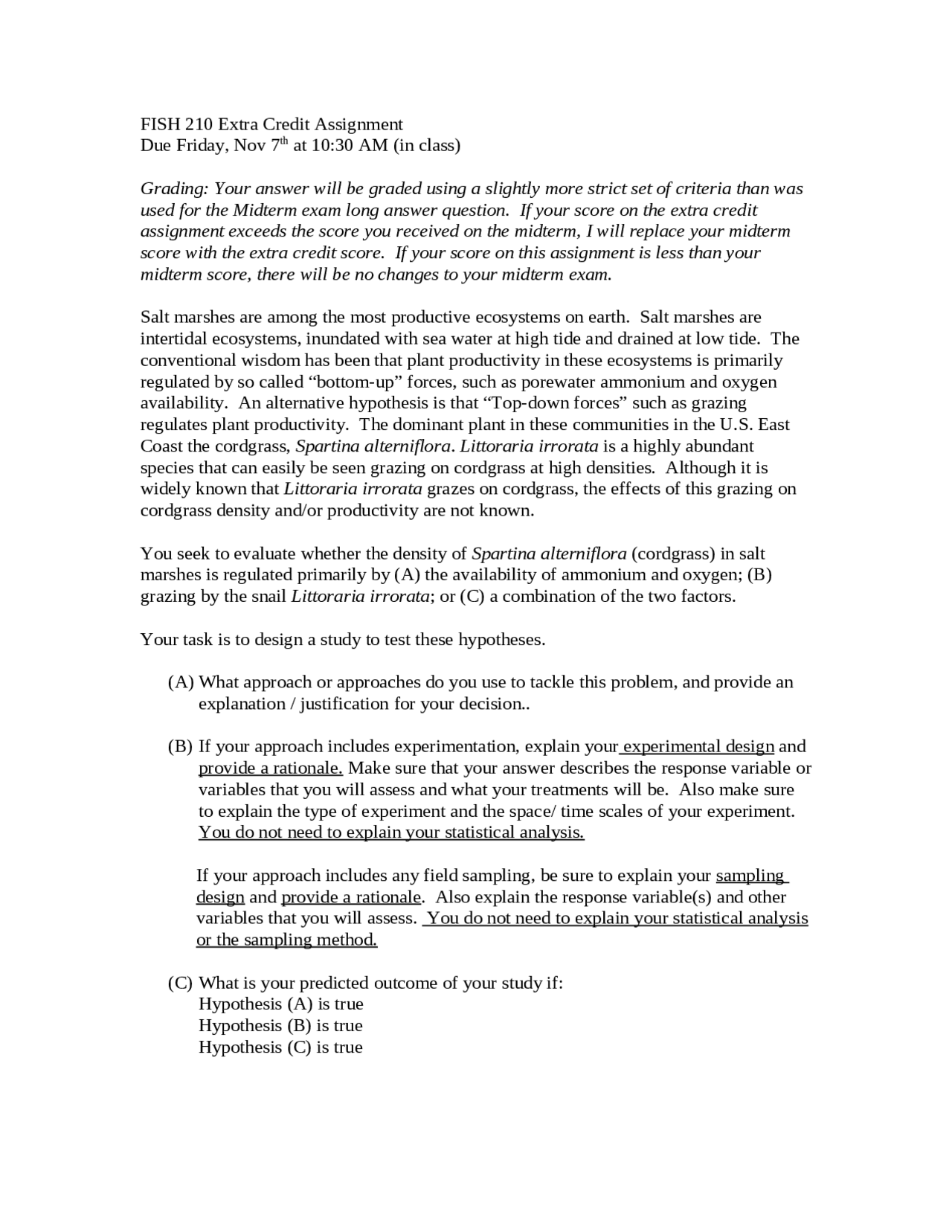 Assignment - Fish Theory and Methods | FISH 210 - Docsity