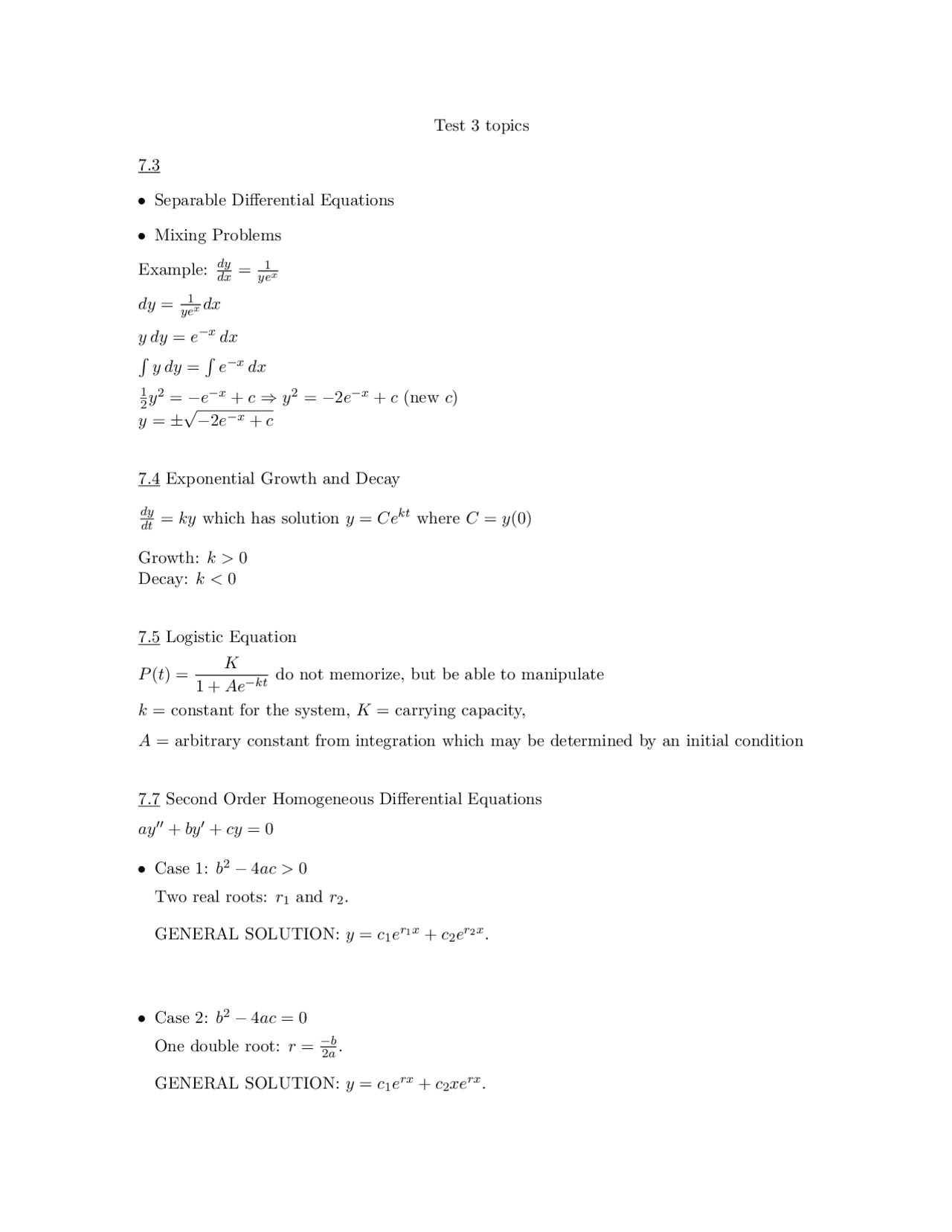 Review Sheet For Test 3 Calculus I Ma 241 Docsity