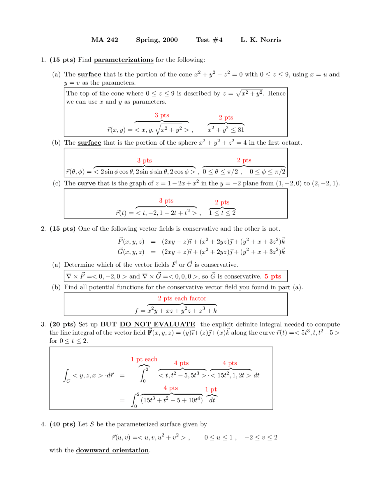 Test 4 Questions - Calculus III - Spring 2020 | MA 242 - Docsity