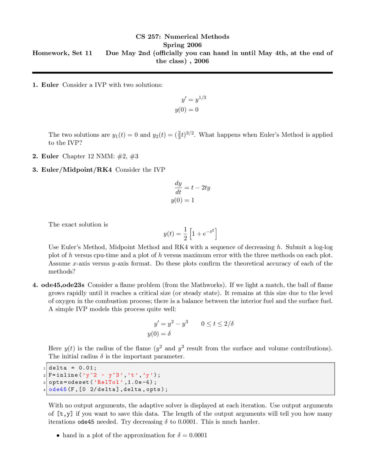 4 Solved Problems On Eulers Method Assignment 11 Cs 257 Docsity
