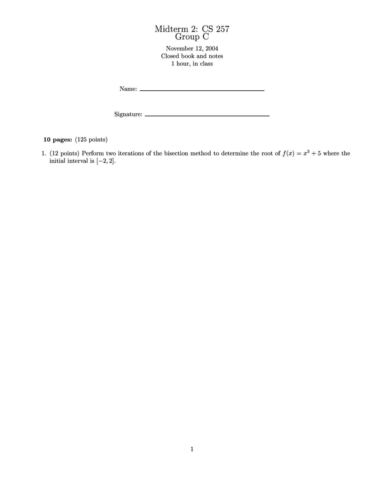 Practice Midterm Exam 2 Numerical Methods Cs 257 Docsity