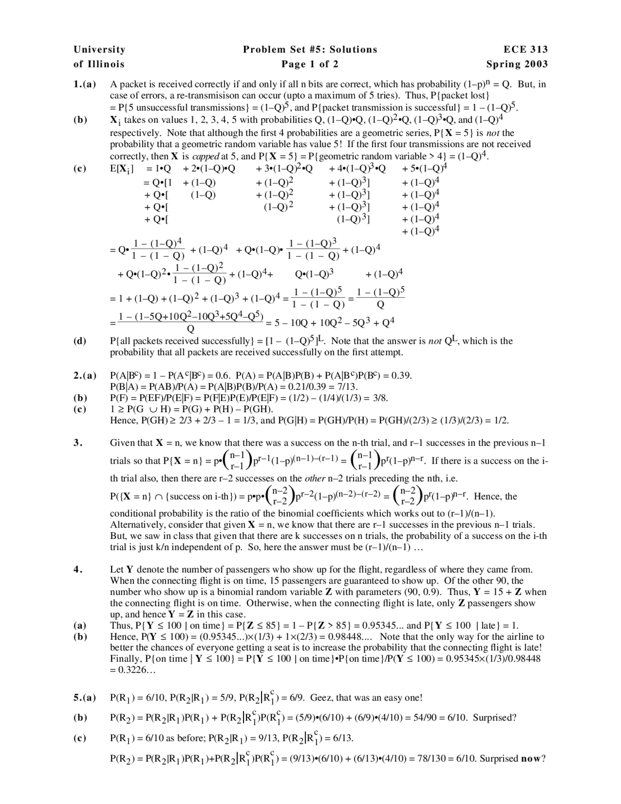 Problem Set 5 with Solutions - Probability with Engineering Application ...