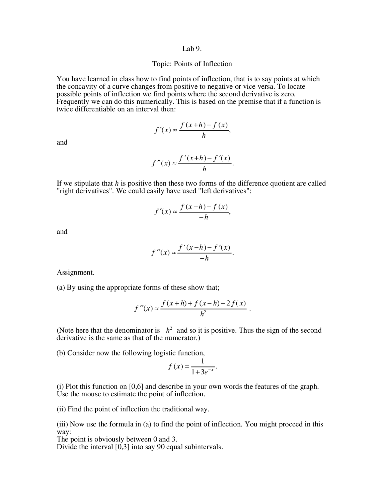 Points of Inflection - Lab 9 - Calculus I | MA 141 - Docsity