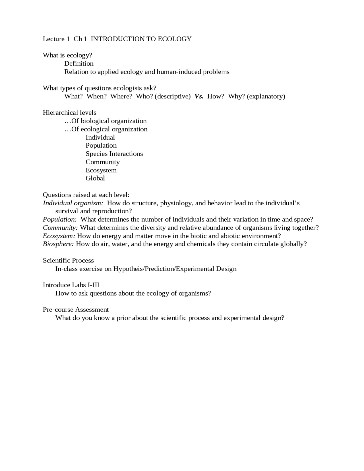 Introduction To Ecology General Concepts Ib 203 Docsity