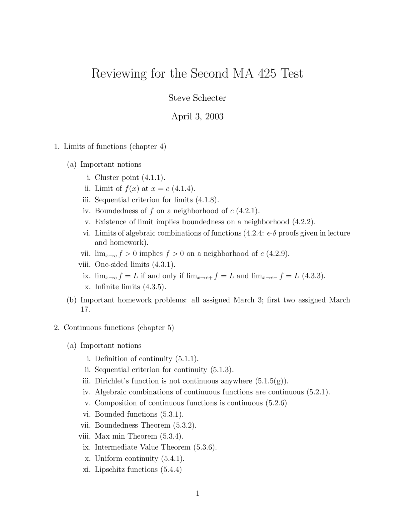 Exam 2 For Mathematical Analysis I Ma 425 Docsity
