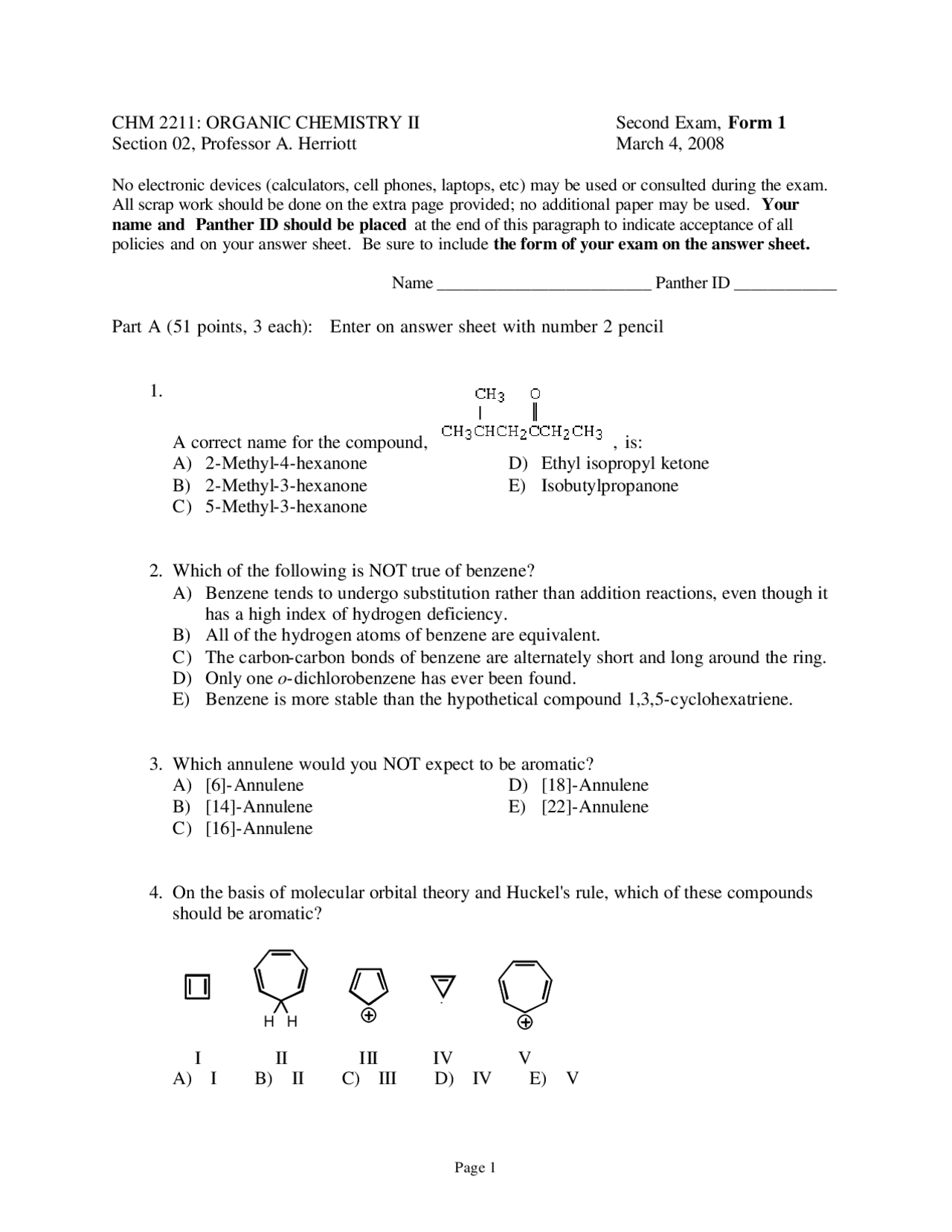 Answers to Exam 2 Questions - Organic Chemistry II | CHM 2211 - Docsity