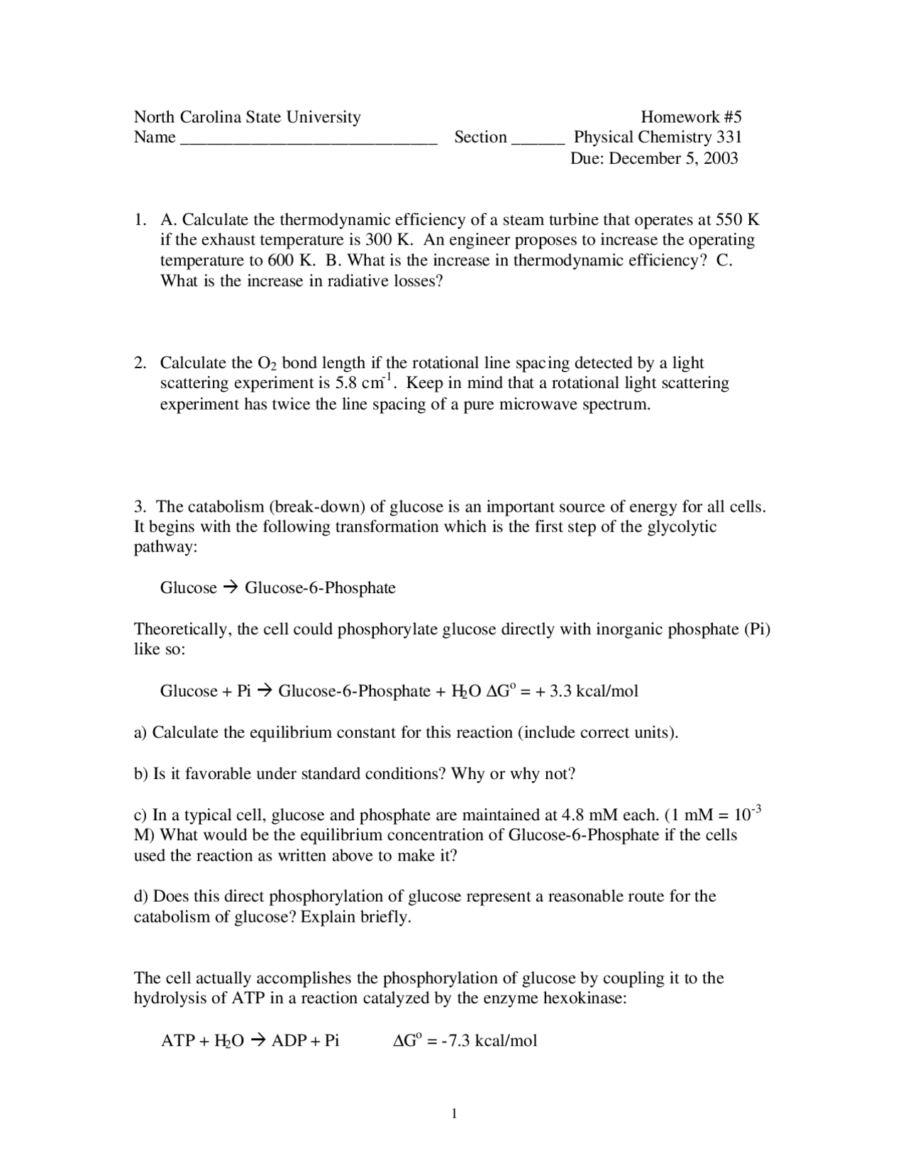 4 Questions For Assignment 5 Introductory Physical Chemistry Ch 331