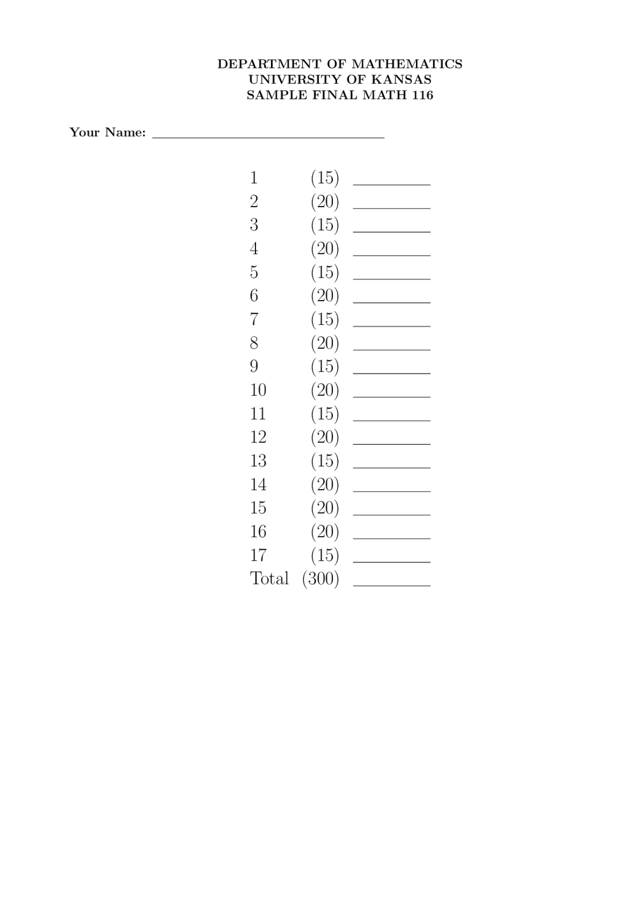 Sample Final Exam Questions Calculus Ii Math 116 Docsity