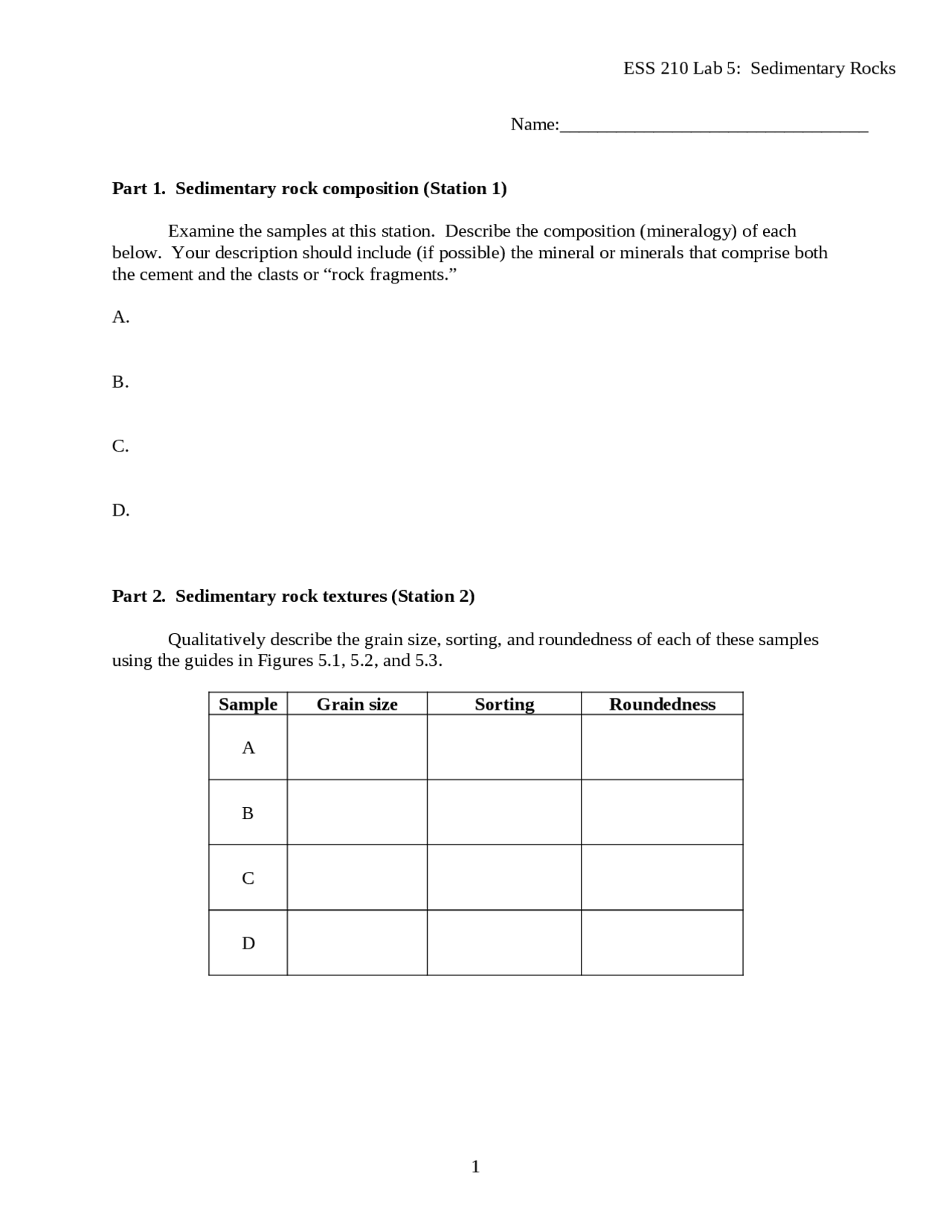 Sedimentary Rocks - Lab #5 - Physical Geology | ESS 210 - Docsity