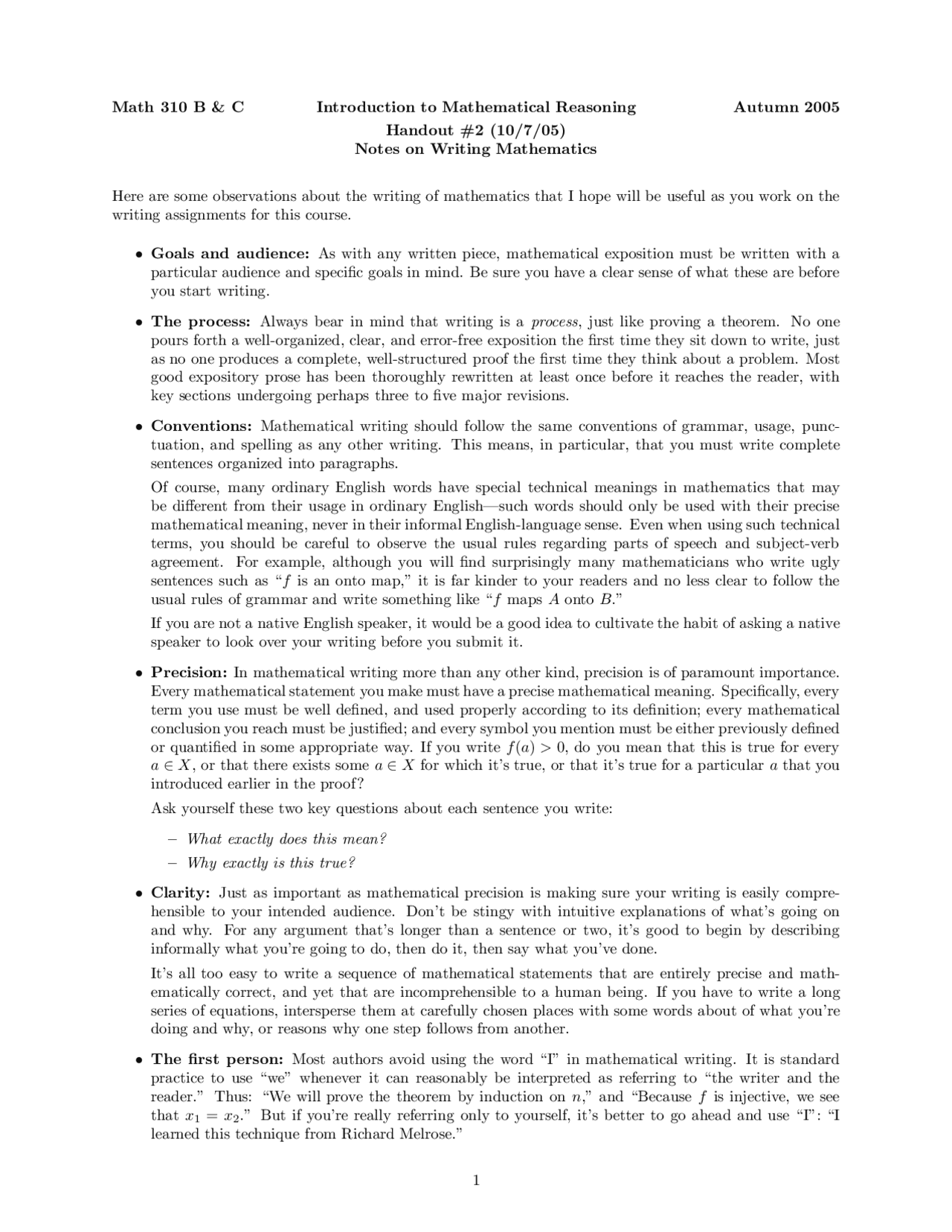 Handout 2 Introduction To Mathematical Reasoning Math 310 Docsity