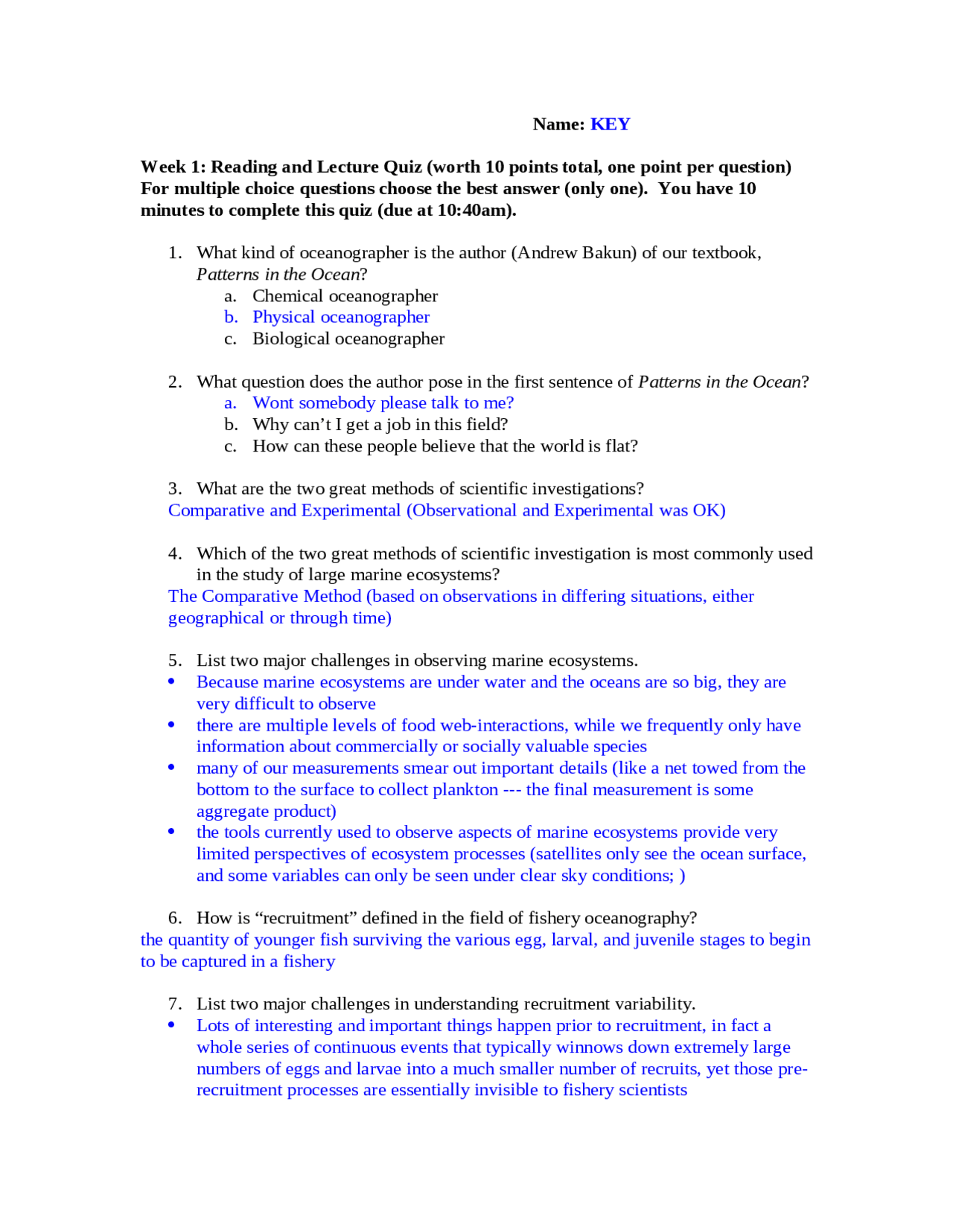 Quiz 1 Questions with Answer - Climate Change Impacts on Marine ...