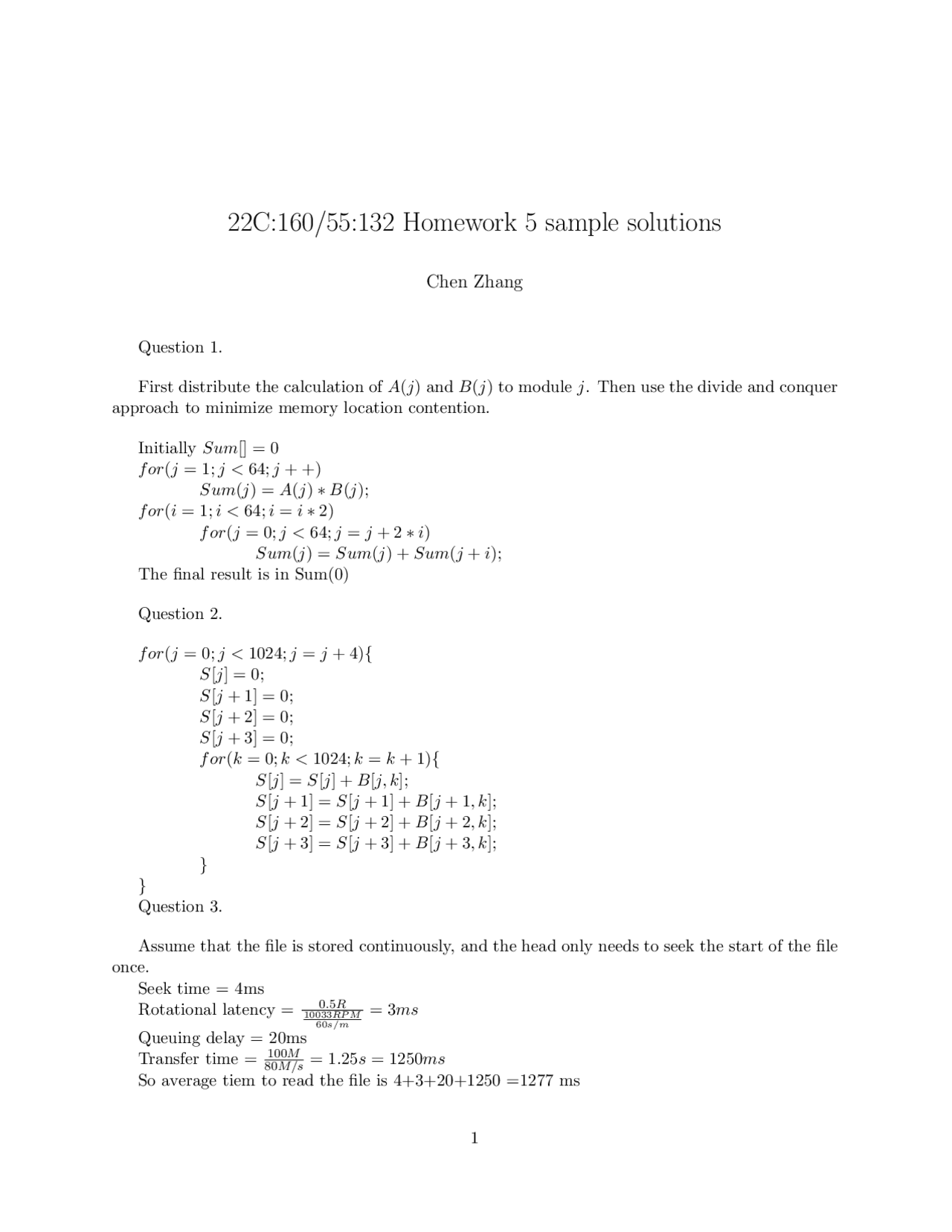 Homework 5 Sample Solutions High Performance Computer Architecture