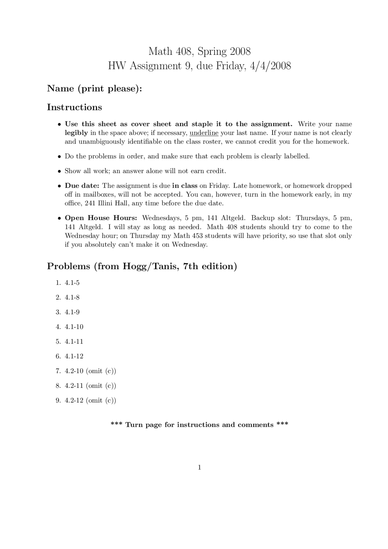 9 Problems On Elementary Theory Of Numbers Assignment 9 Math 453