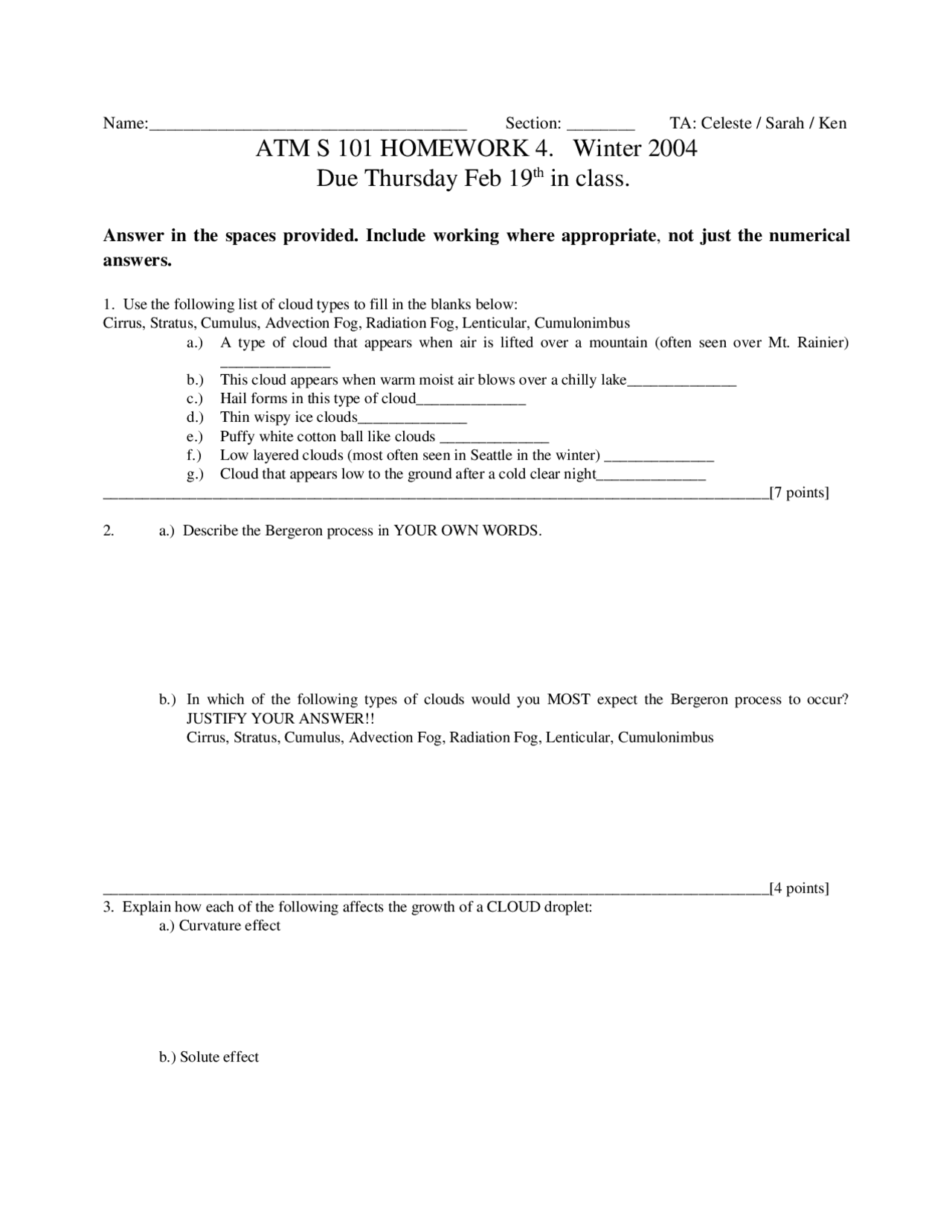 Homework 4 Practice Problems For Weather Atm S 101 Docsity