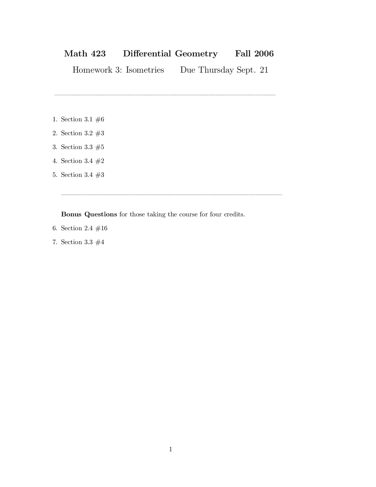 7 Problems In The Homework 3 On The Differential Geometry Math 423