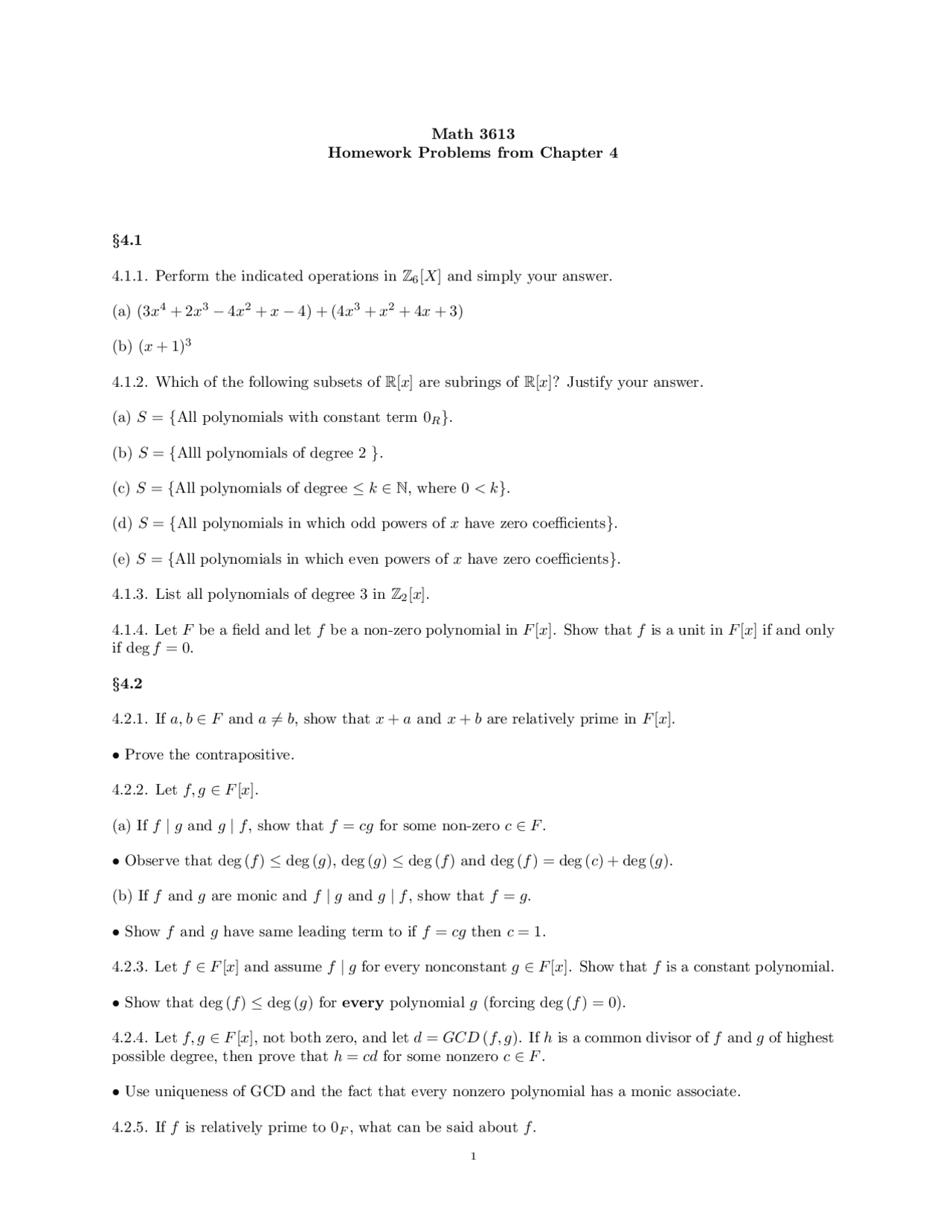 Homework 5 - Introduction to Modern Algebra | MATH 3613 - Docsity