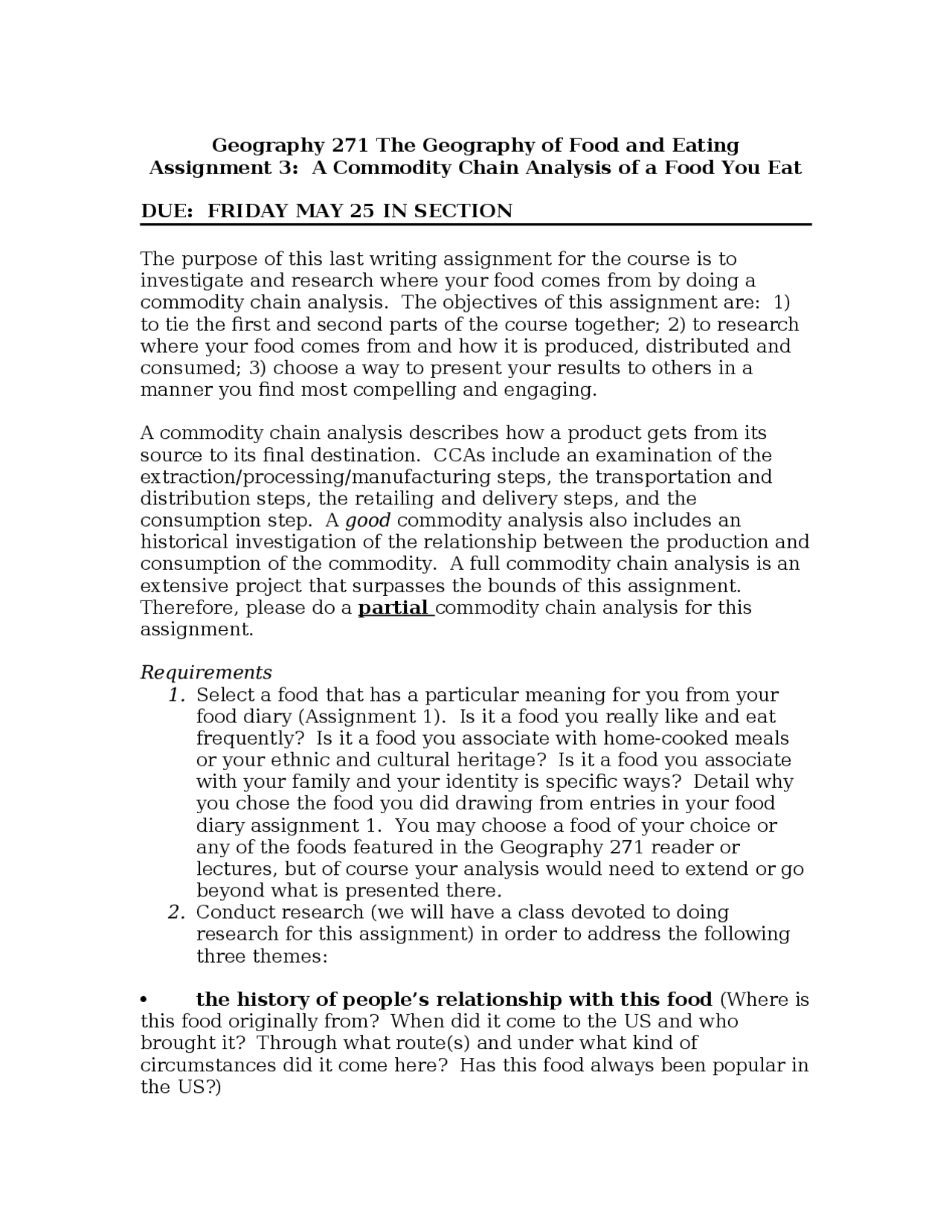 A Commodity Chain Analysis Of A Food You Eat Assignment 3 Geog 271