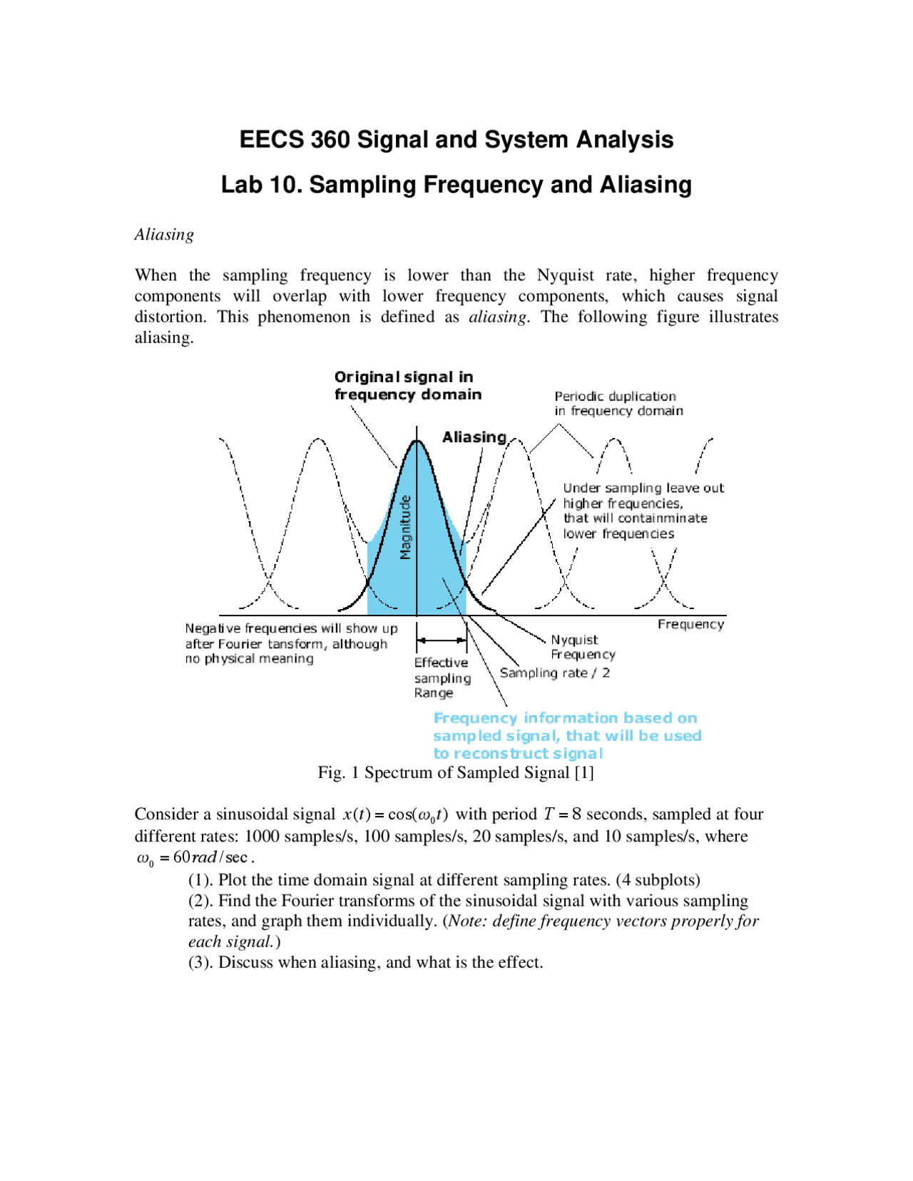 Sampling Frequency And Aliasing Signal And System Analysis Lab Eecs 360 Docsity