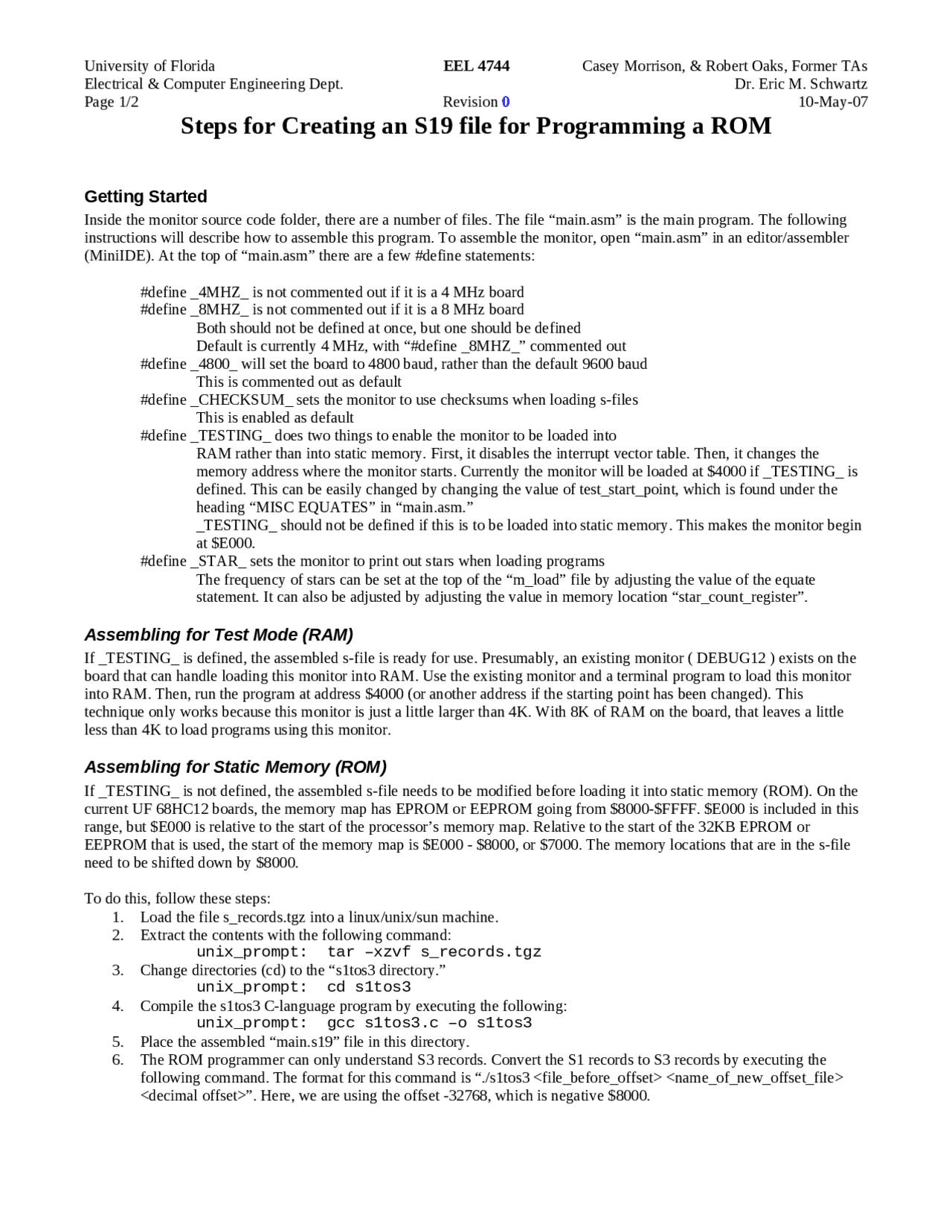 Steps for Creating an S19 File for Programming a ROM - Lecture Notes ...