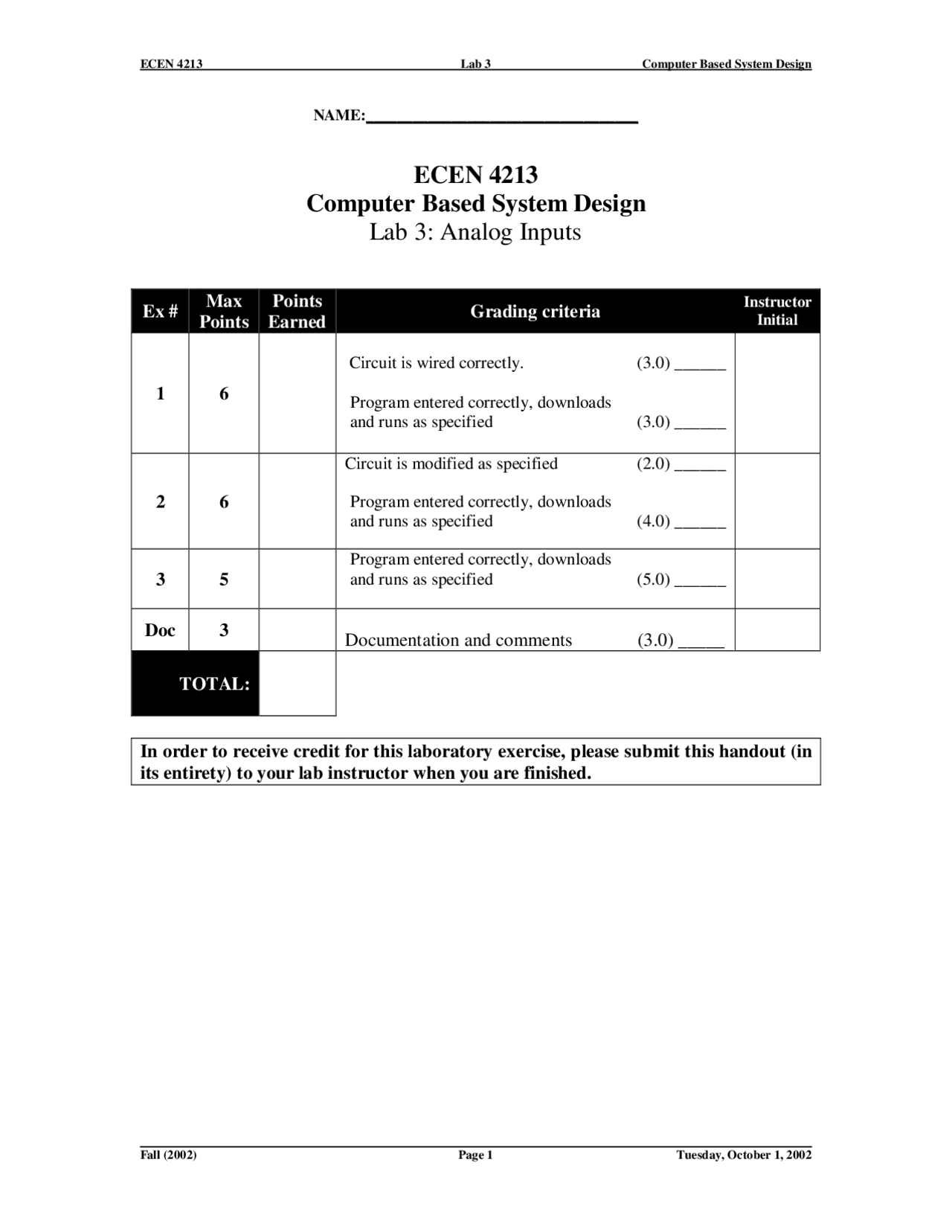 Laboratory 3: Analog Inputs - Embedded Computer Systems | ECEN 4213 - Docsity
